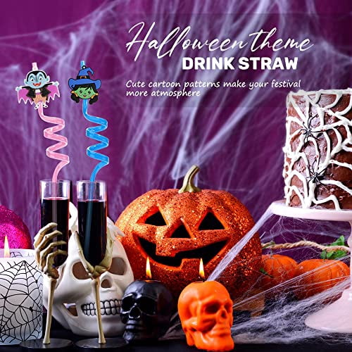 Halloween Drinking Straws, 24 Pack of Plastic Straws Reusable Pumpkin ...