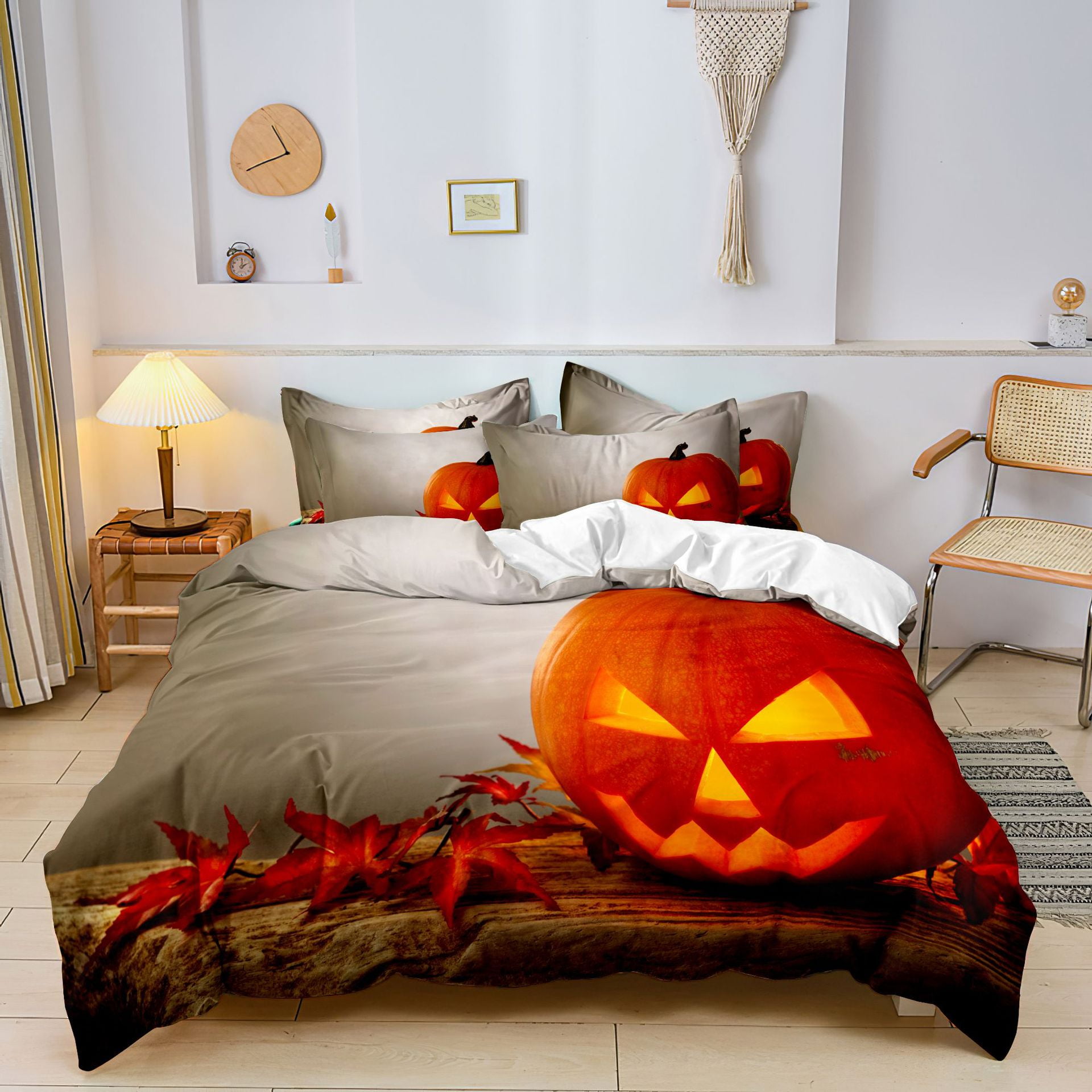 Halloween Duvet Cover Queen Cartoon Pumpkin Comforter Cover Lantern ...