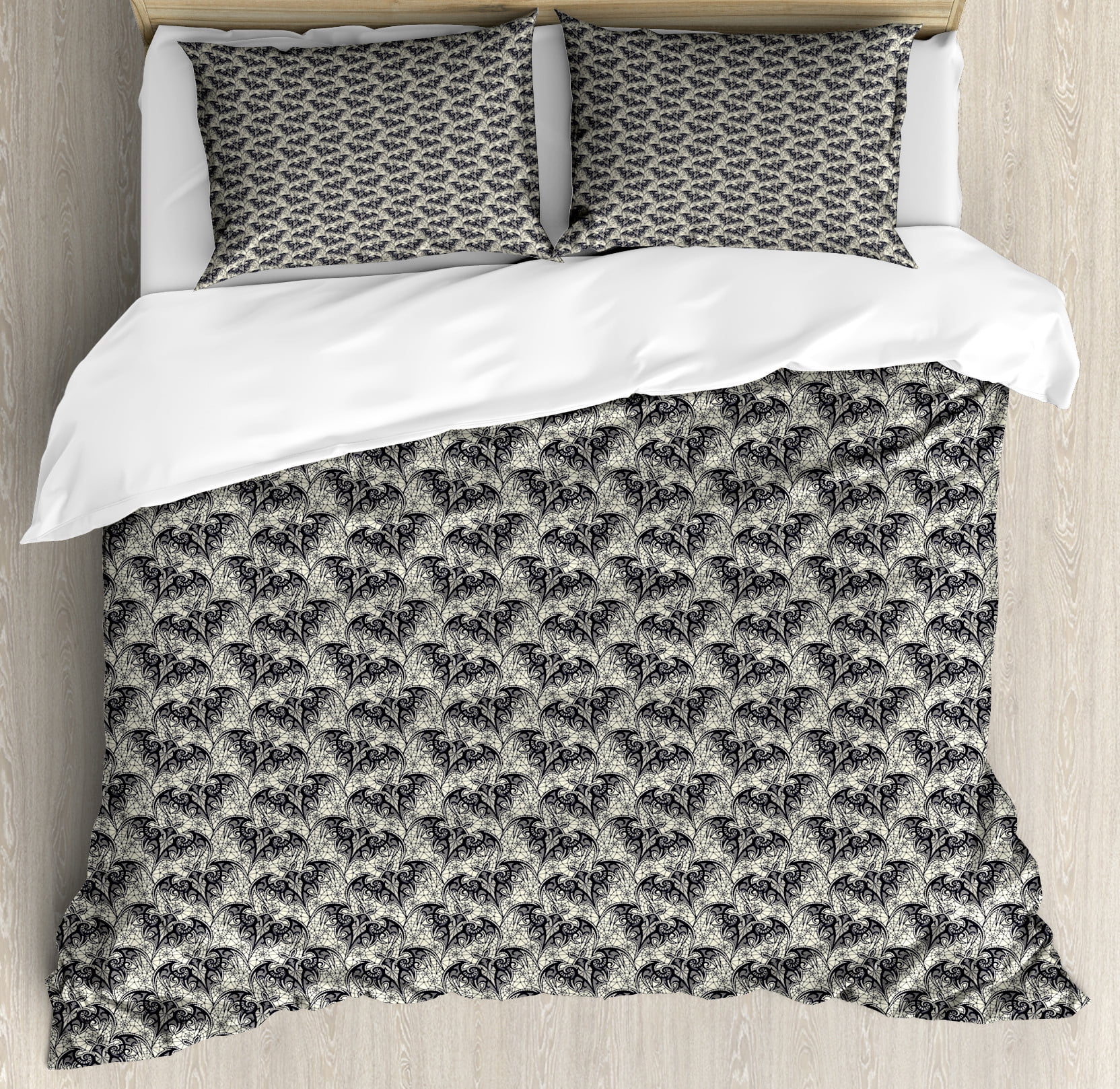 Halloween Duvet Cover Set, Bat Zentangle Horror Bats Spider Nets ...