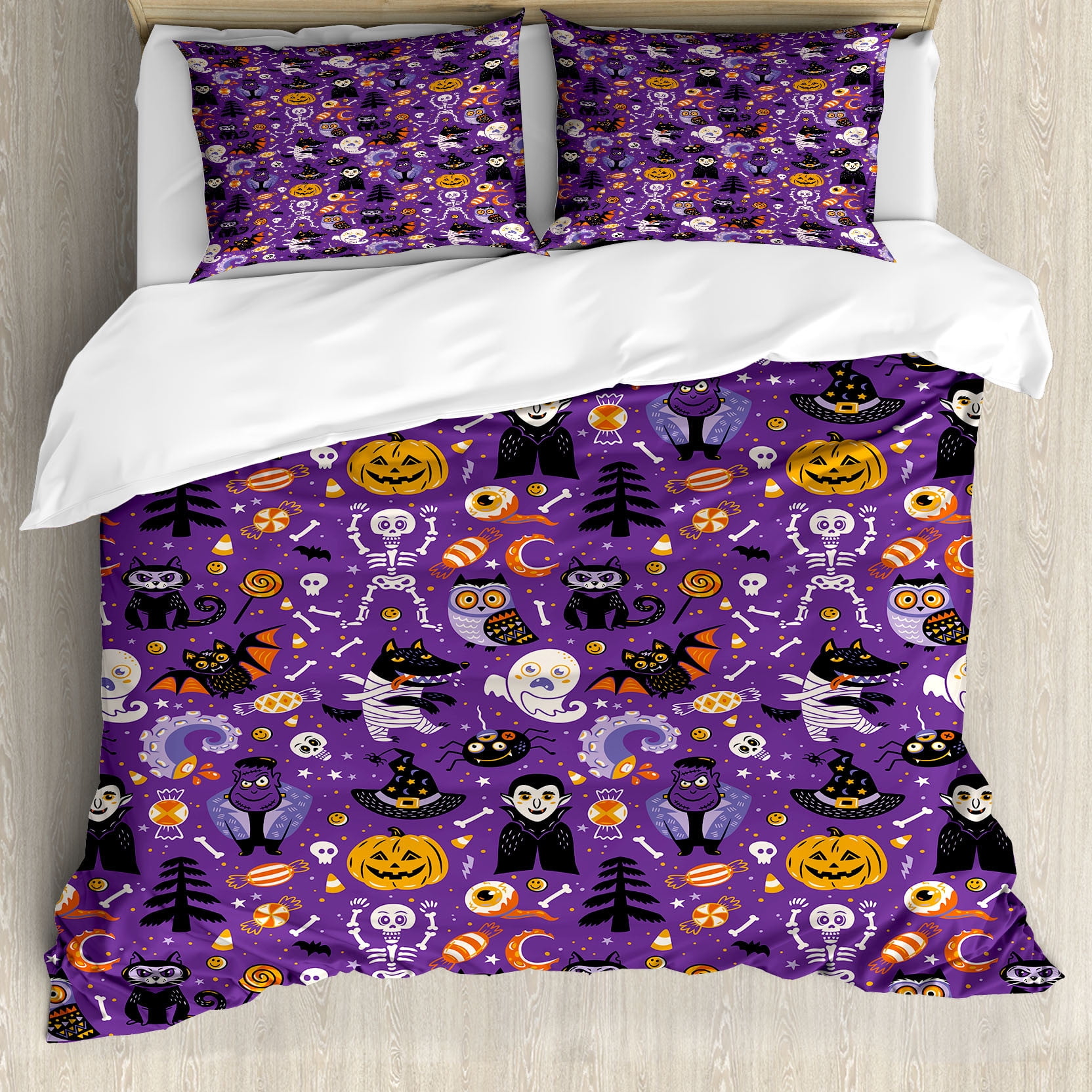 Halloween Duvet Cover Set, Cartoon Design Horror Symbols of Vampire ...
