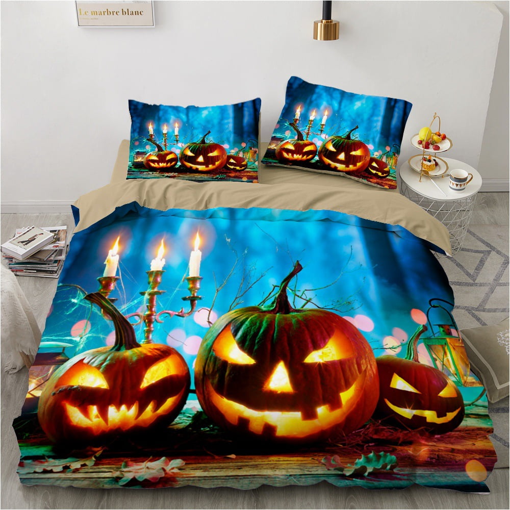 Halloween Duvet Cover Set Queen, Pumpkin Comforter Cover Set with 2 ...