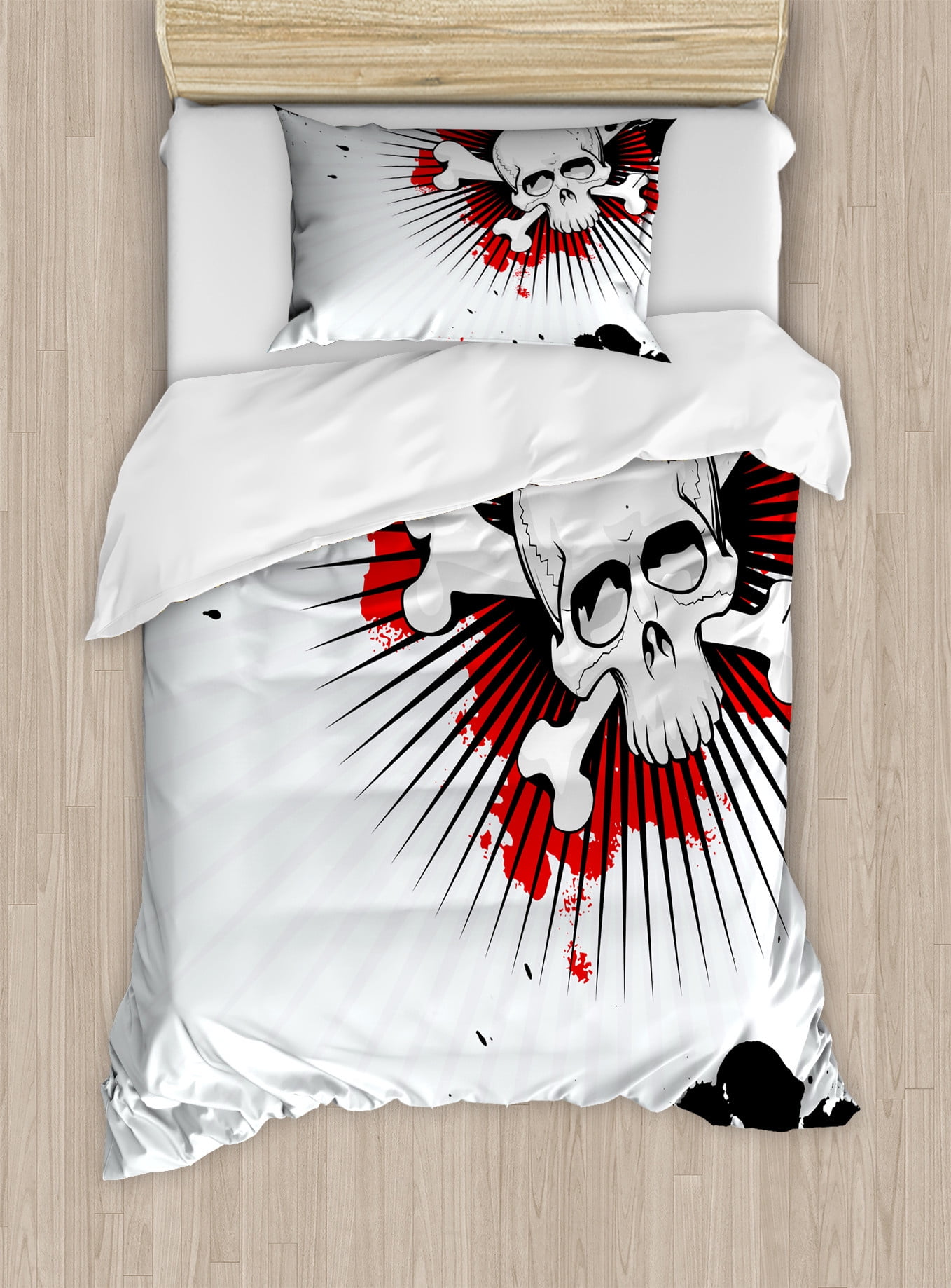 Halloween Duvet Cover Set, Skull with Crossed Bones over Grunge ...