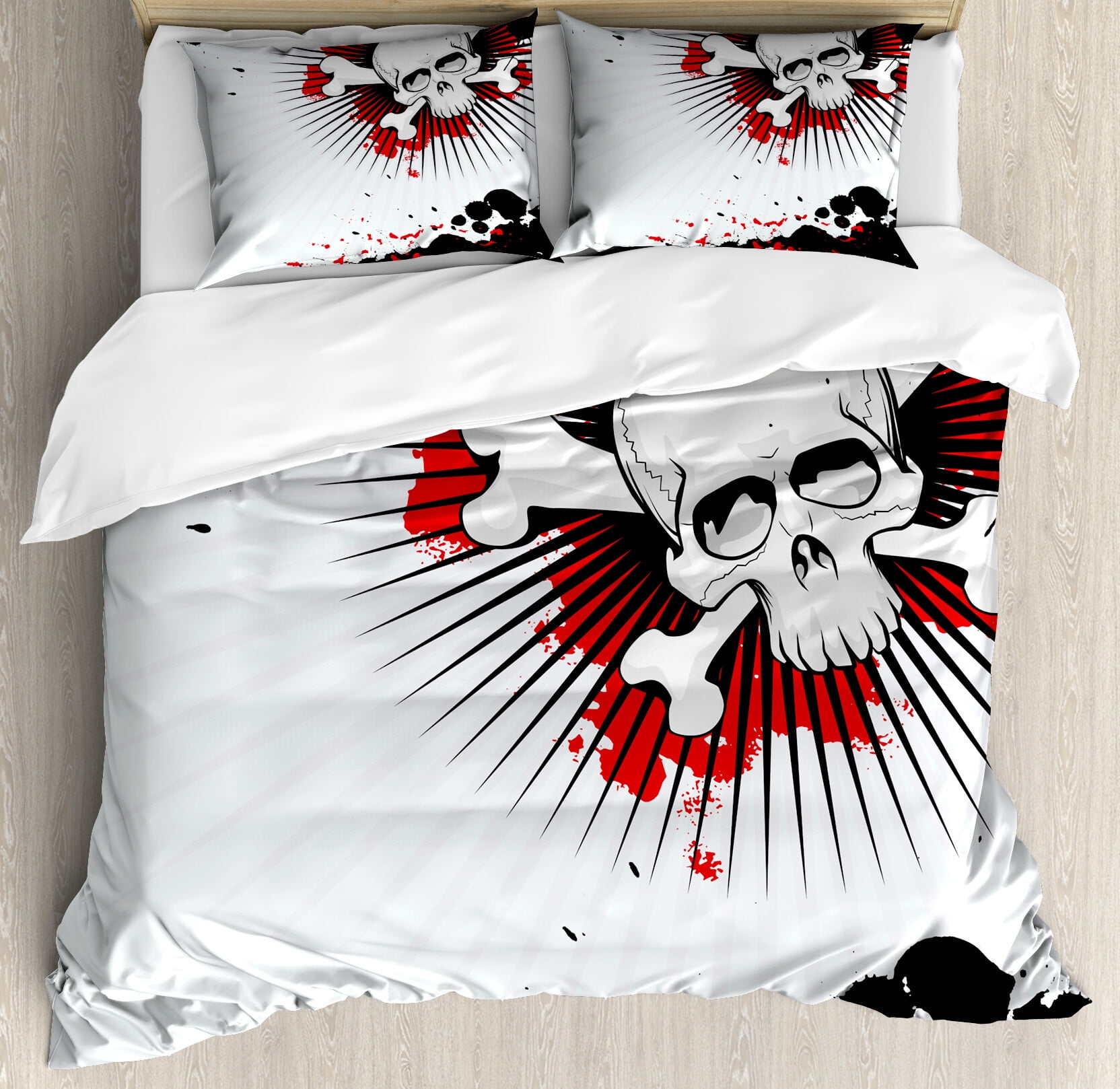 Halloween Duvet Cover Set, Skull with Crossed Bones over Grunge ...