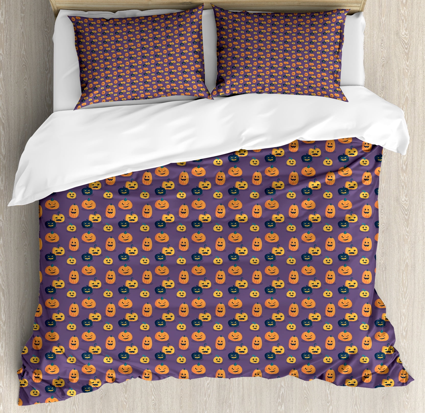 Halloween Duvet Cover Set, Spooky Pumpkins Funny Evil Harvest Day of ...