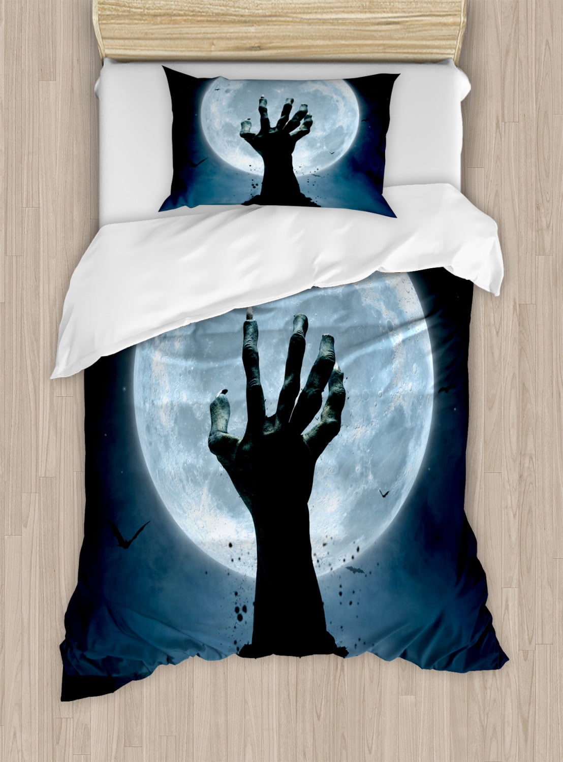 Halloween Duvet Cover Set Twin Size, Realistic Zombie Earth Soil Full ...