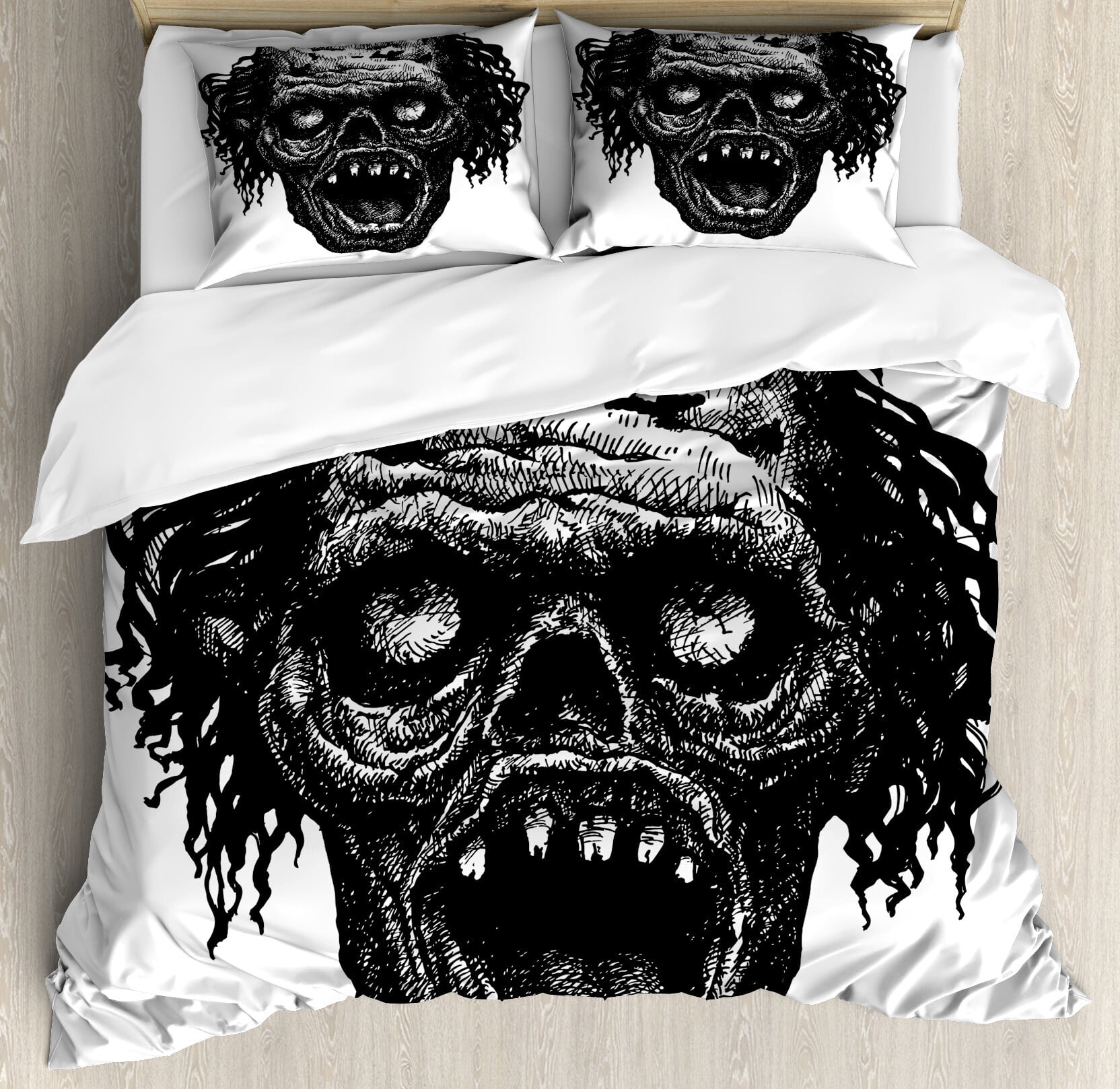 Halloween Duvet Cover Set, Zombie Head Evil Dead Man Portrait Fiction ...