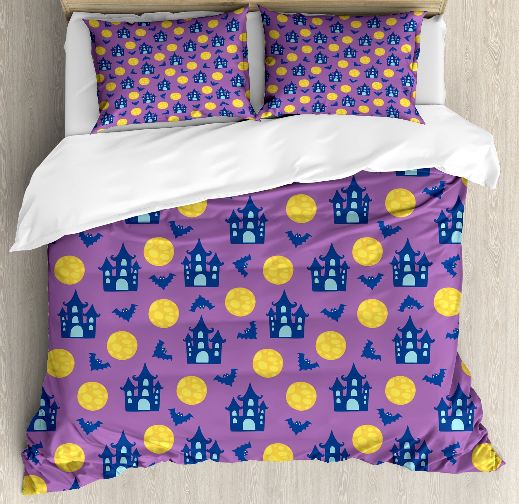 Halloween Duvet Cover Sets, Horror Theme Moons Flying Bats and Castles ...