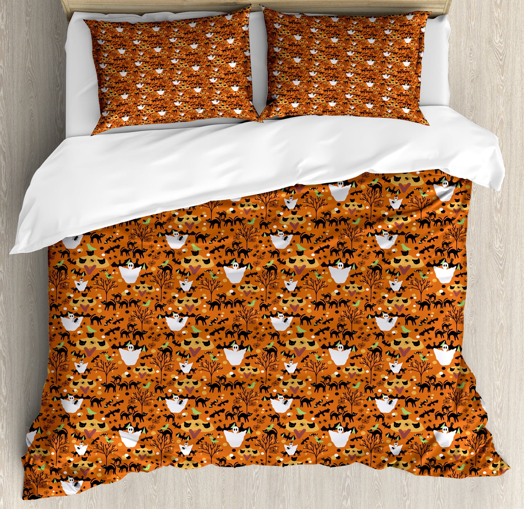 Halloween Duvet Cover Sets, Spooky Cartoon Pattern of Ghost Cats Bats ...