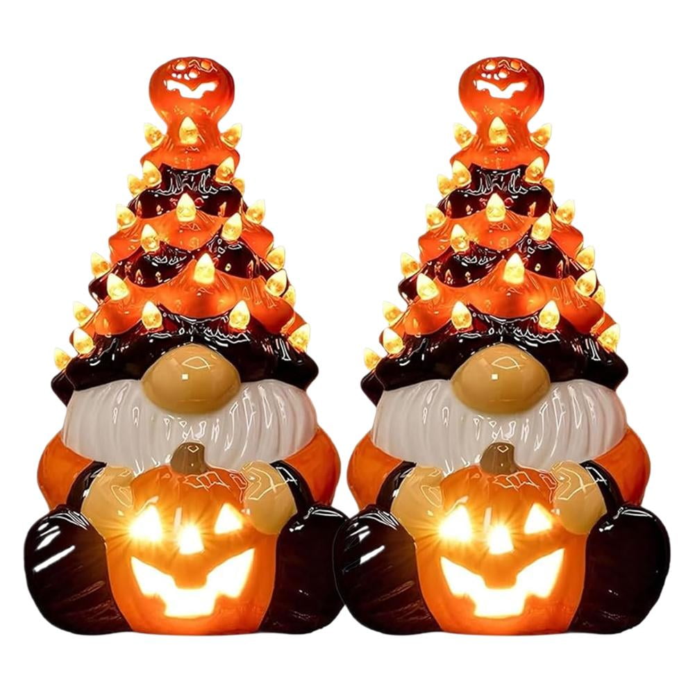Halloween Dwarf Decoration with Light,Light up Pumpkin Gnome Ceramic ...