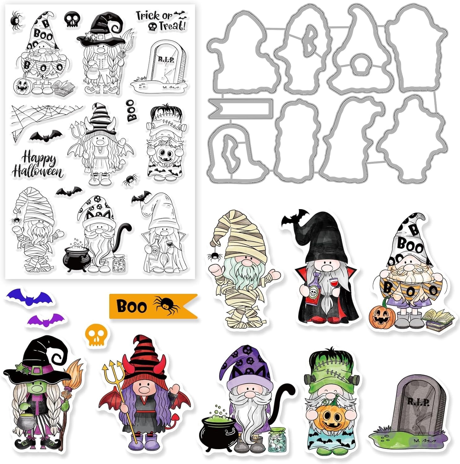 Halloween Dwarf Die and Stamp Set Gnome Clear Stamps and Dies for Card ...