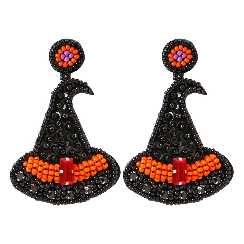 Halloween Earrings Studs | Women's Beaded Halloween Earrings | Witch Hat Halloween Earrings ...