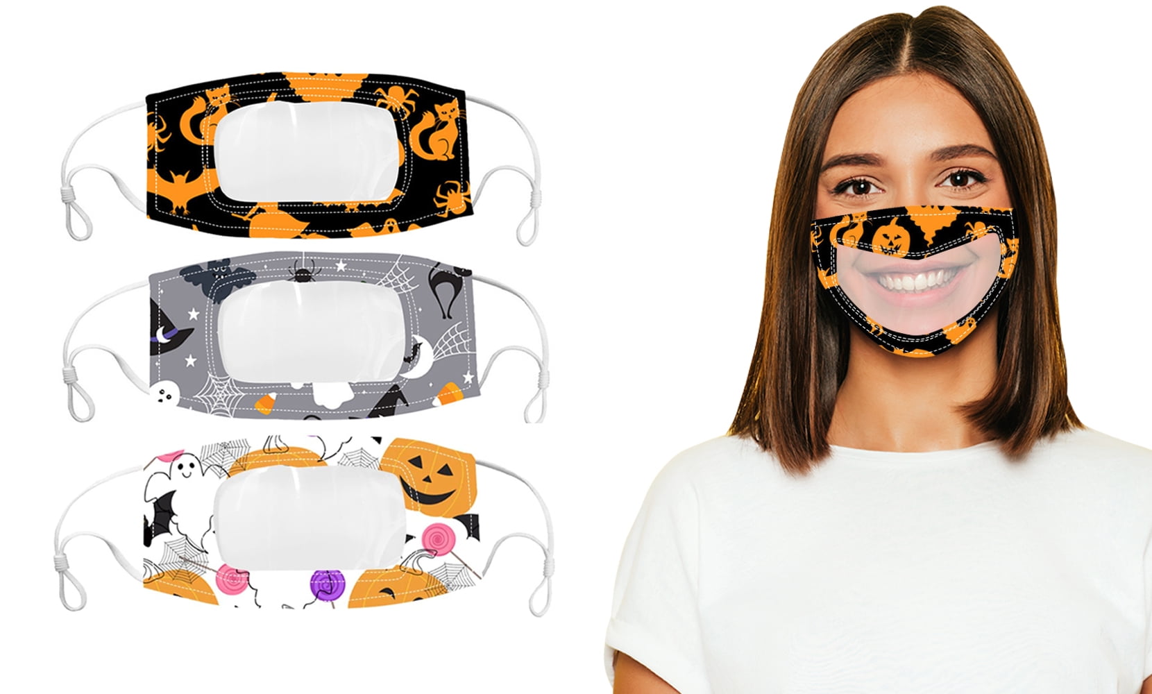 Halloween Edition Smile Communicator Clear Mouth Face Mask (3-Pack ...