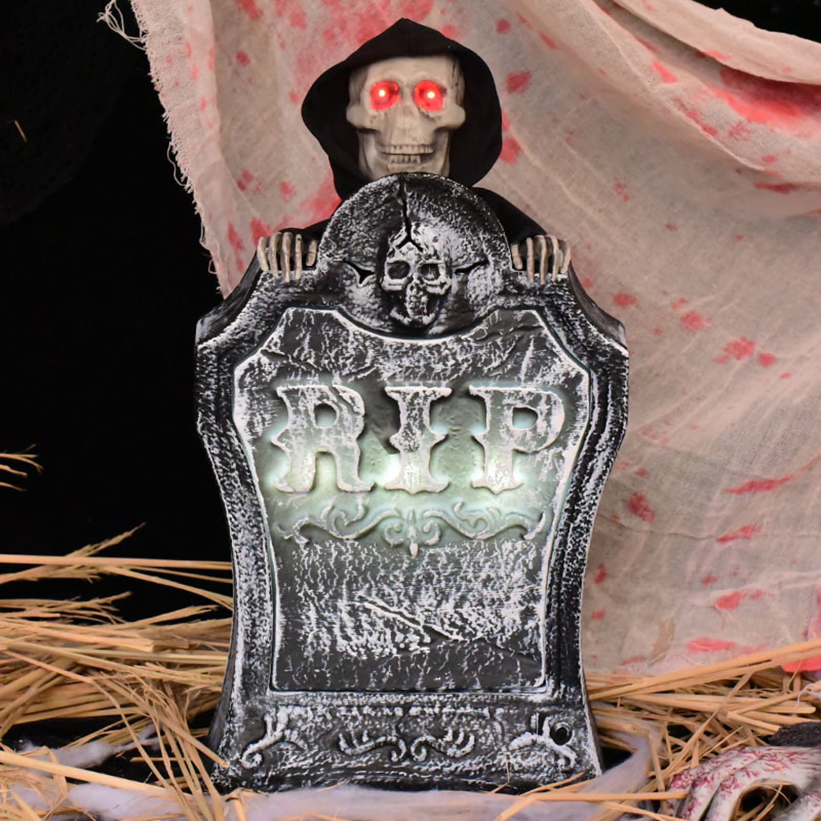 Halloween Electric RIP Tombstone Spooky Light Up Red Eyes Sound ...