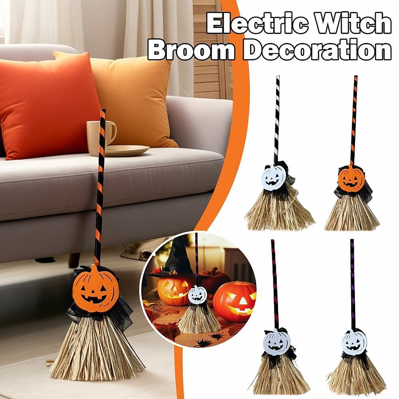 Halloween Electric Witch Broom Decor - Flying Animation Prop with Sound ...