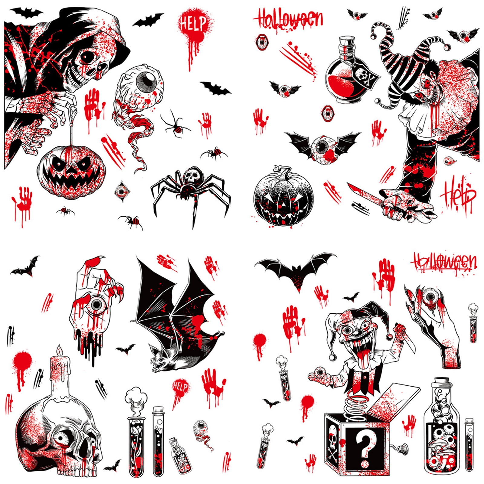 Halloween Electrostatic Window Decorations;Scary Skeleton and Clown ...