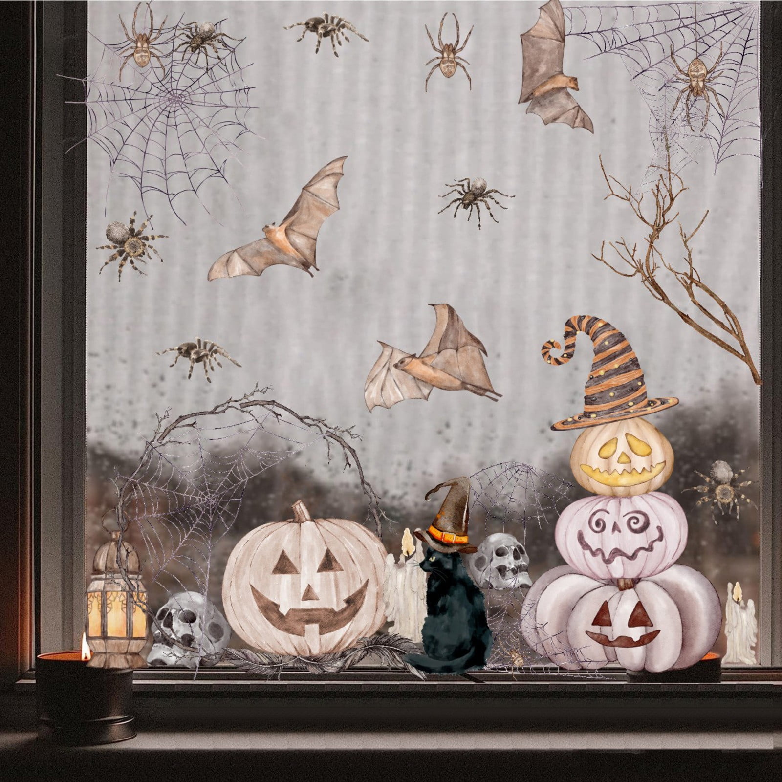 Halloween Elements Pumpkin Ghost Spider Web Bat 3Sets Window Stickers ...