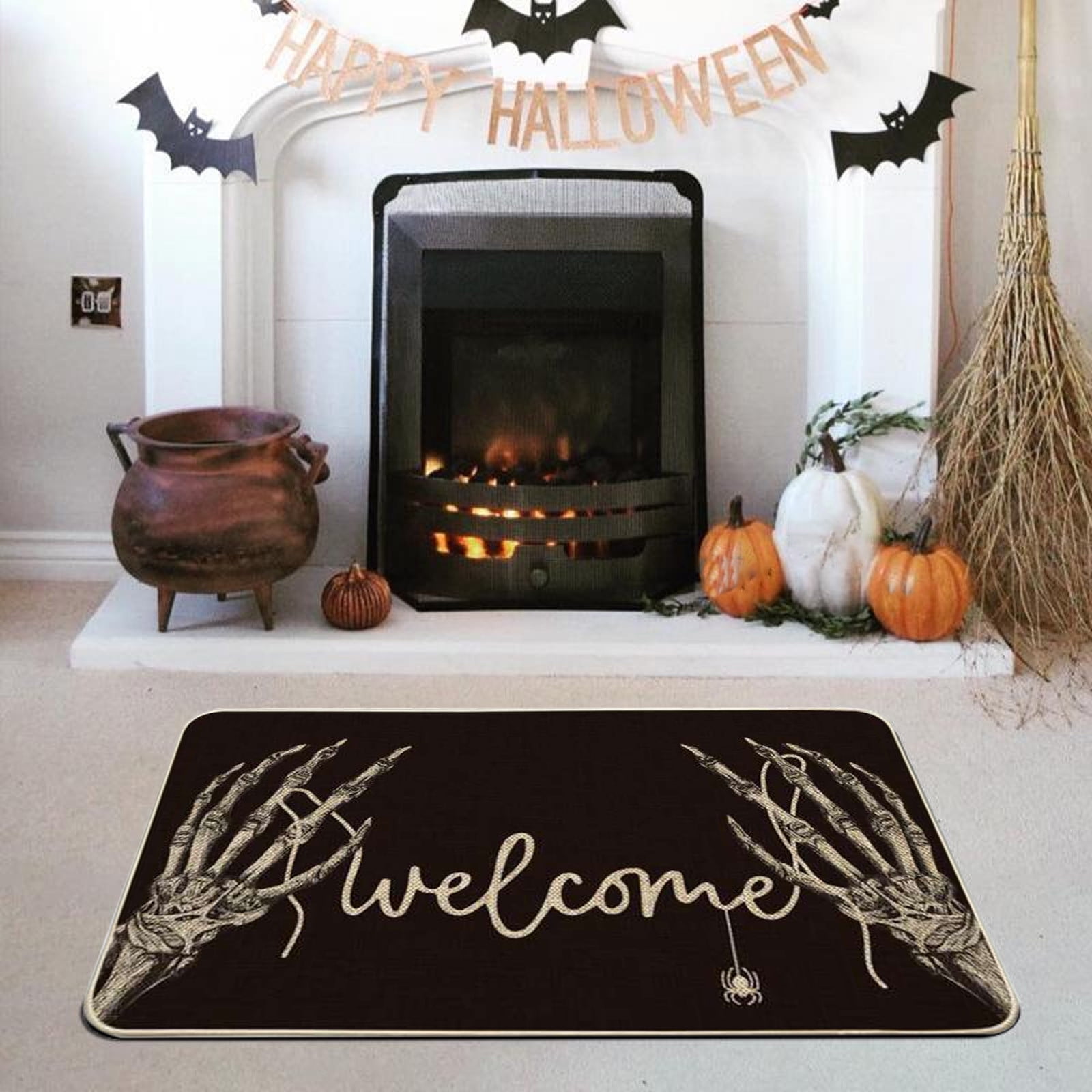 Halloween Entry Mat with Spooky Design, Front Door Welcome Rug for ...