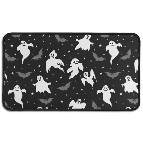 Halloween Entryway Rug 17"x30", Haunted House Bat Design Doormat ...