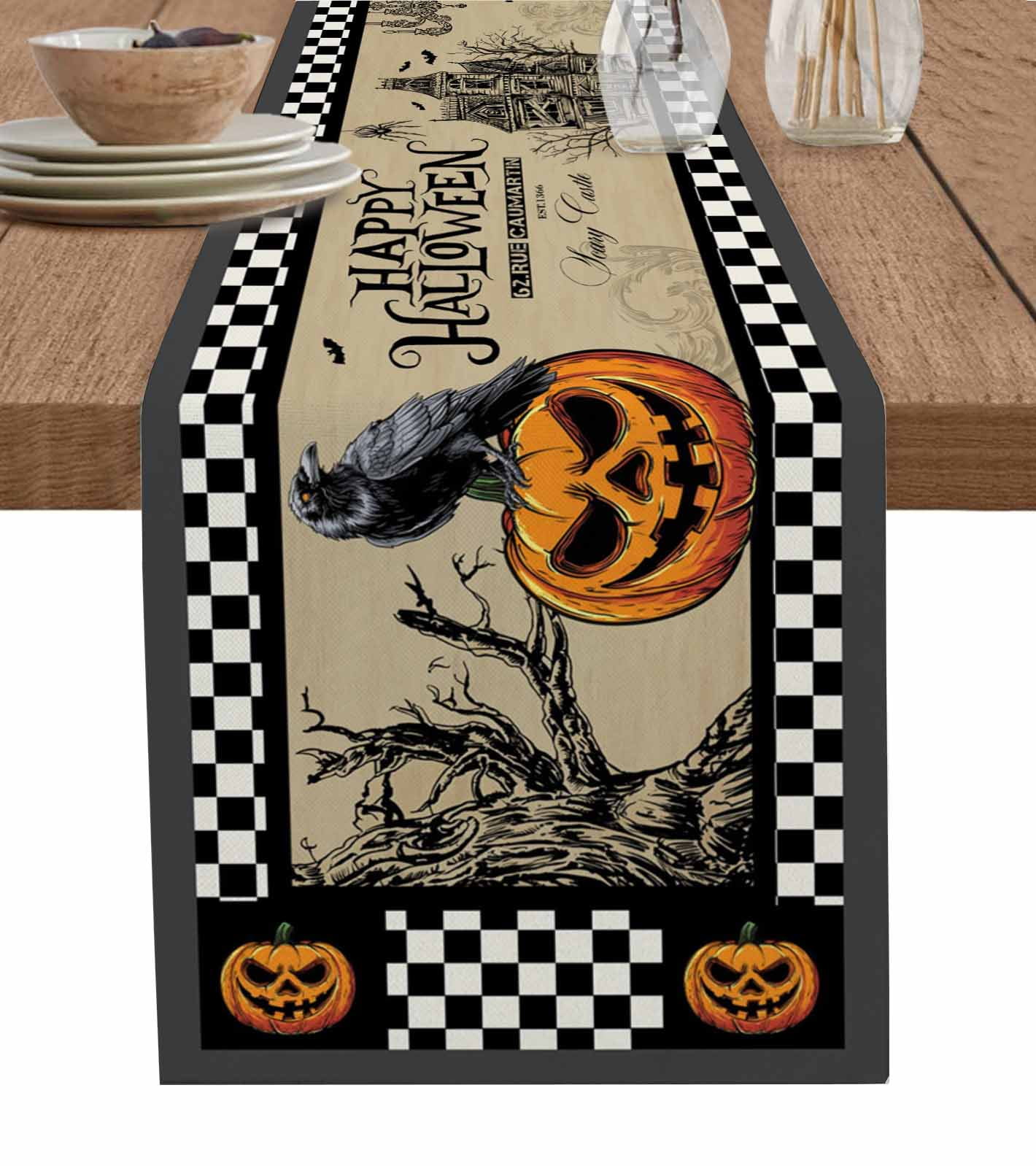 Halloween Evil Pumpkin Table Runner 72 Inches, Horror Black Crow Castle ...