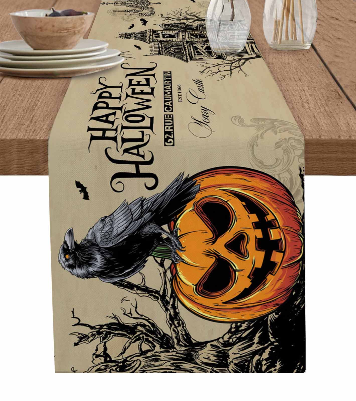 Halloween Evil Pumpkin Table Runner 72 Inches, Horror Black Crow ...