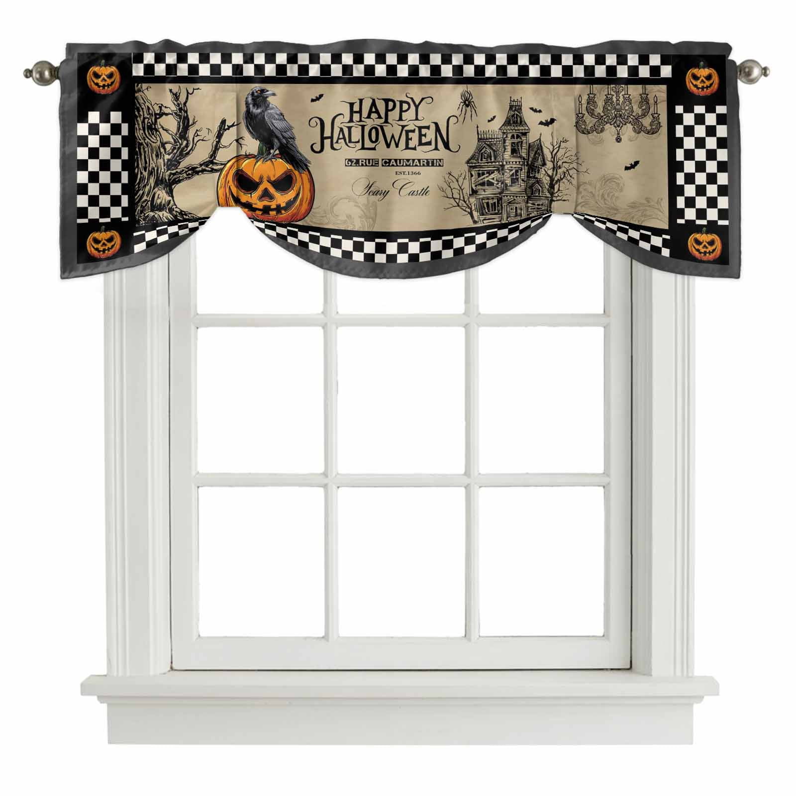 Halloween Evil Pumpkin Tie Up Valance Curtains for Windows, Kitchen ...
