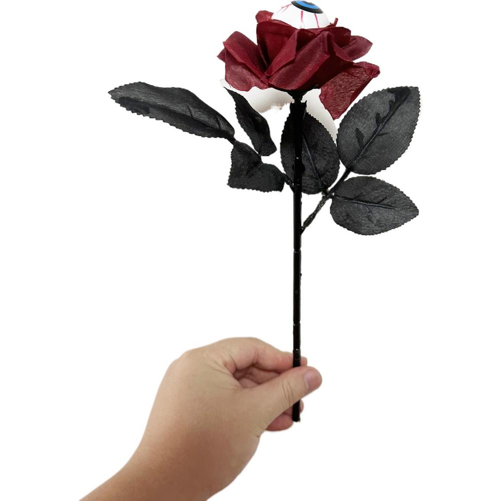 Halloween Eyeball Rose Black Gothic Flower Stem with Glowing Red Eye ...