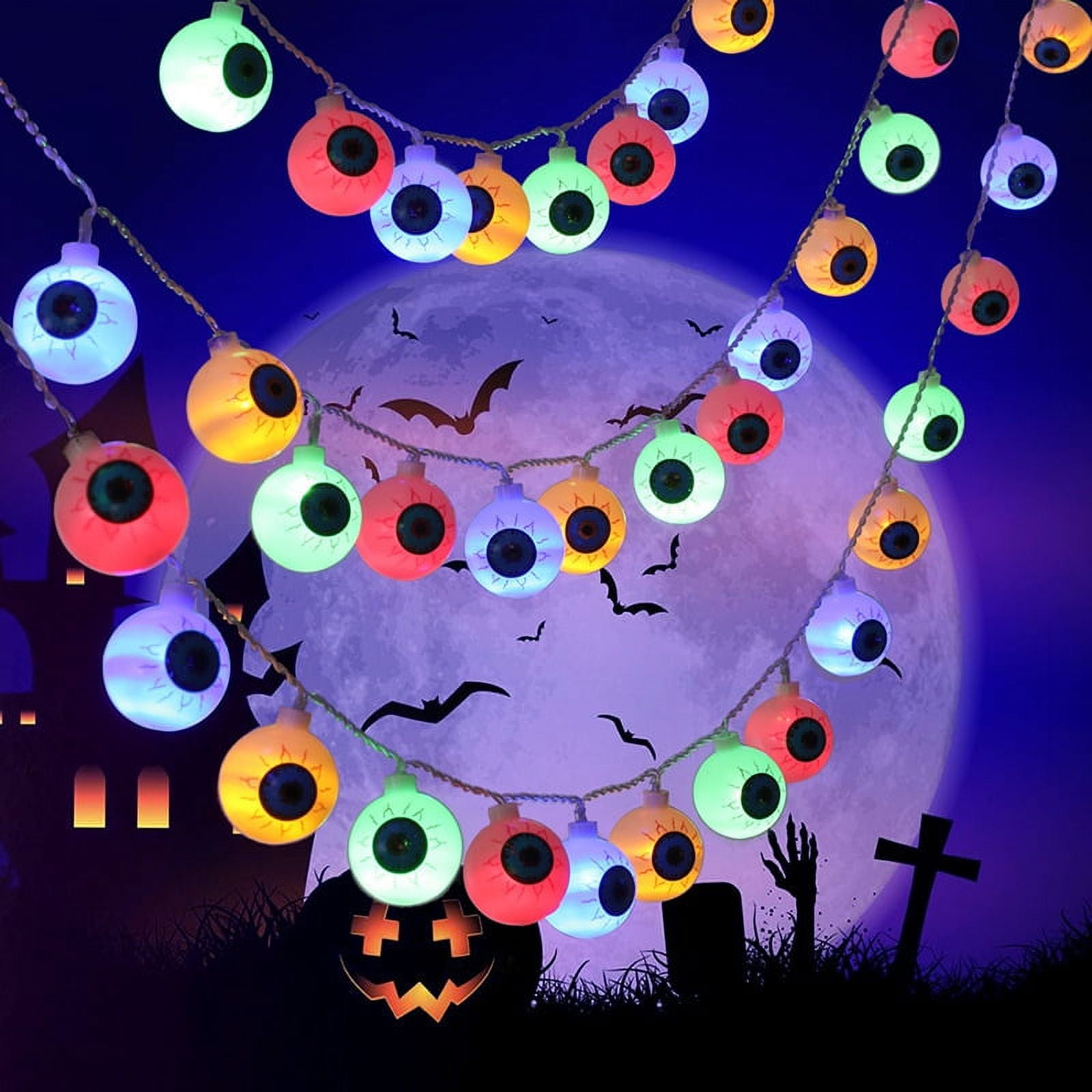 Halloween Eyeball String Lights, 15ft 30LED 8 Lighting Modes, Remote ...