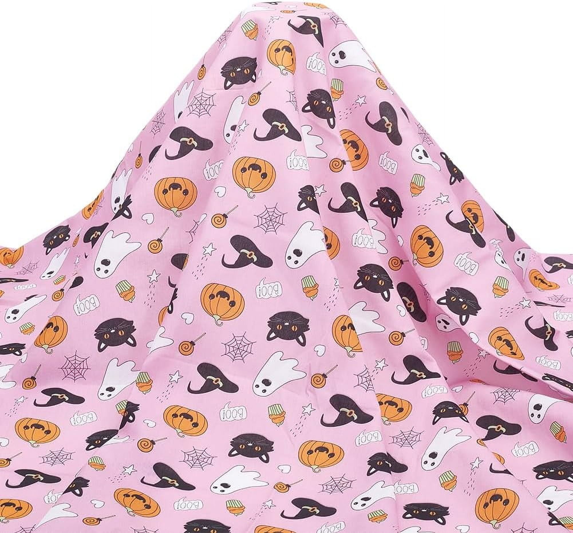 Halloween Fabric Pumpkin Printed Fabric Pink Ghost Wizard Hat ...