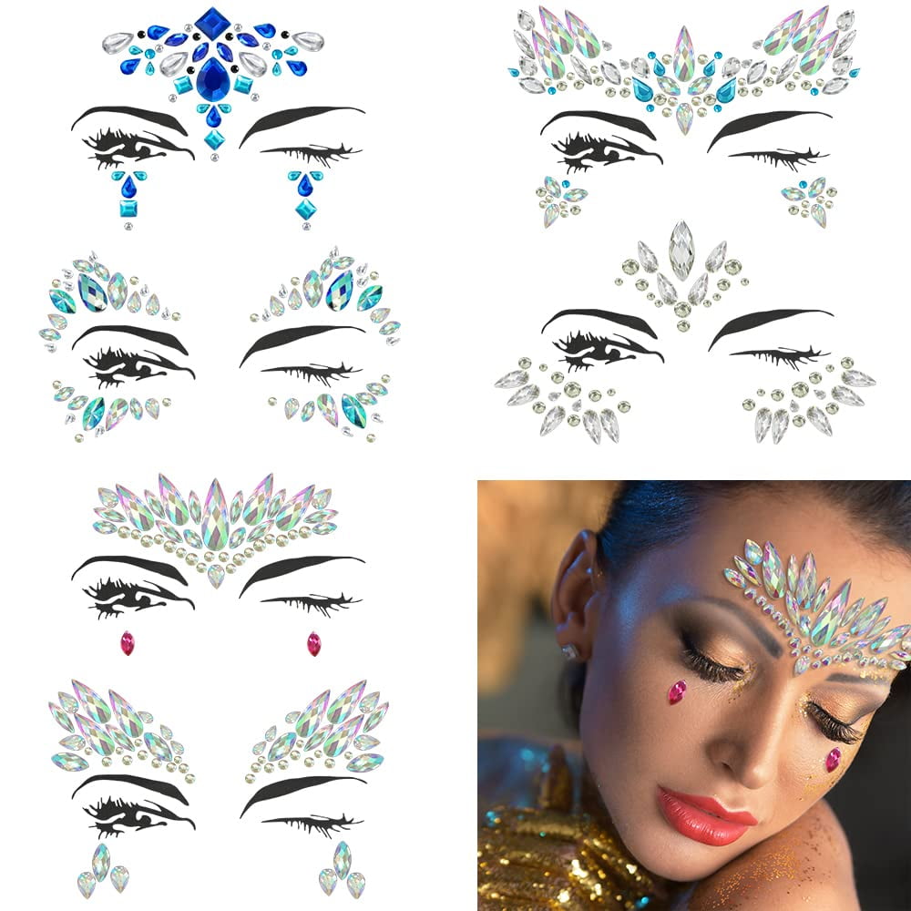 Halloween Face Jewels Festival Women Mermaid Face Gems Glitter 6 Sets ...