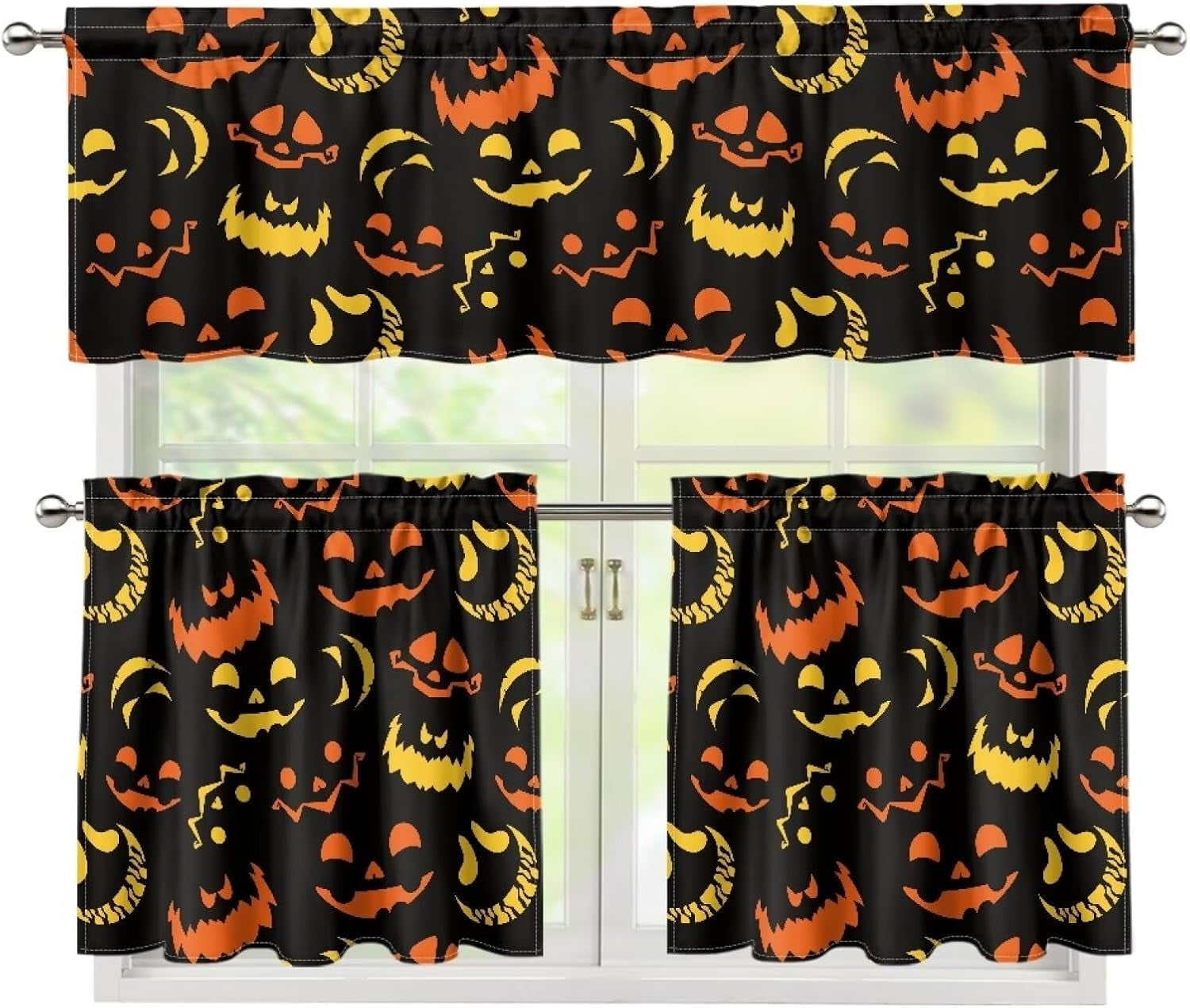 Halloween Face Short Kitchen Curtains with Valance and Tier Sets 36 ...
