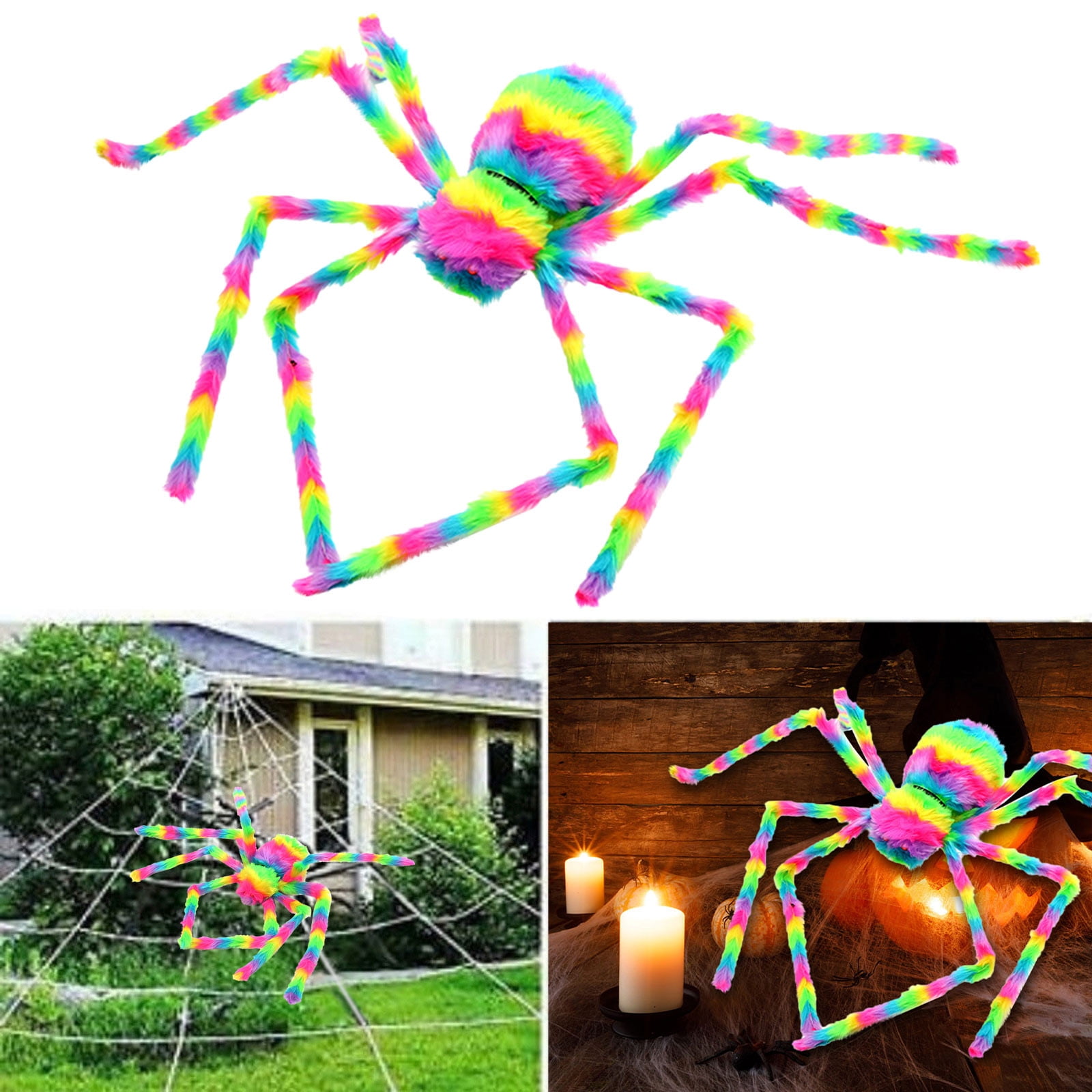 Halloween Fake Big Spiders, 30 Inch Colorful Outdoor Indoor Decorations ...
