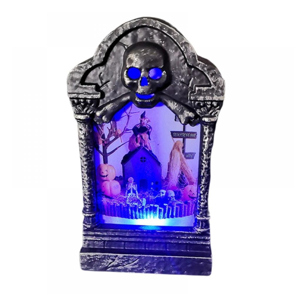 Halloween Fake Skull Skeleton LED Glowing Tombstone Garden Decoration ...