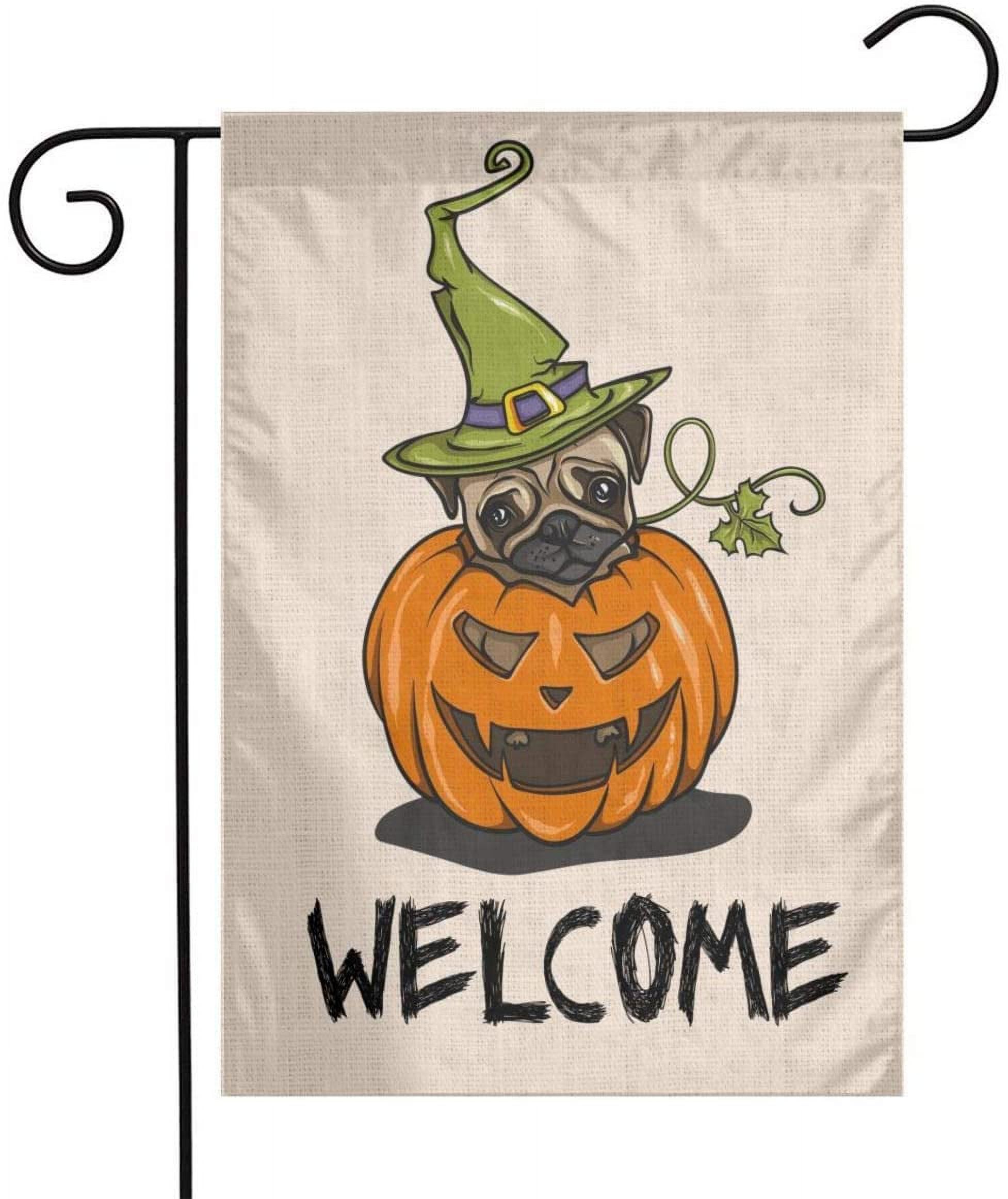 Halloween Fall Harvest Autumn Pumpkin Pug Dog Welcome Garden Porch Lawn ...