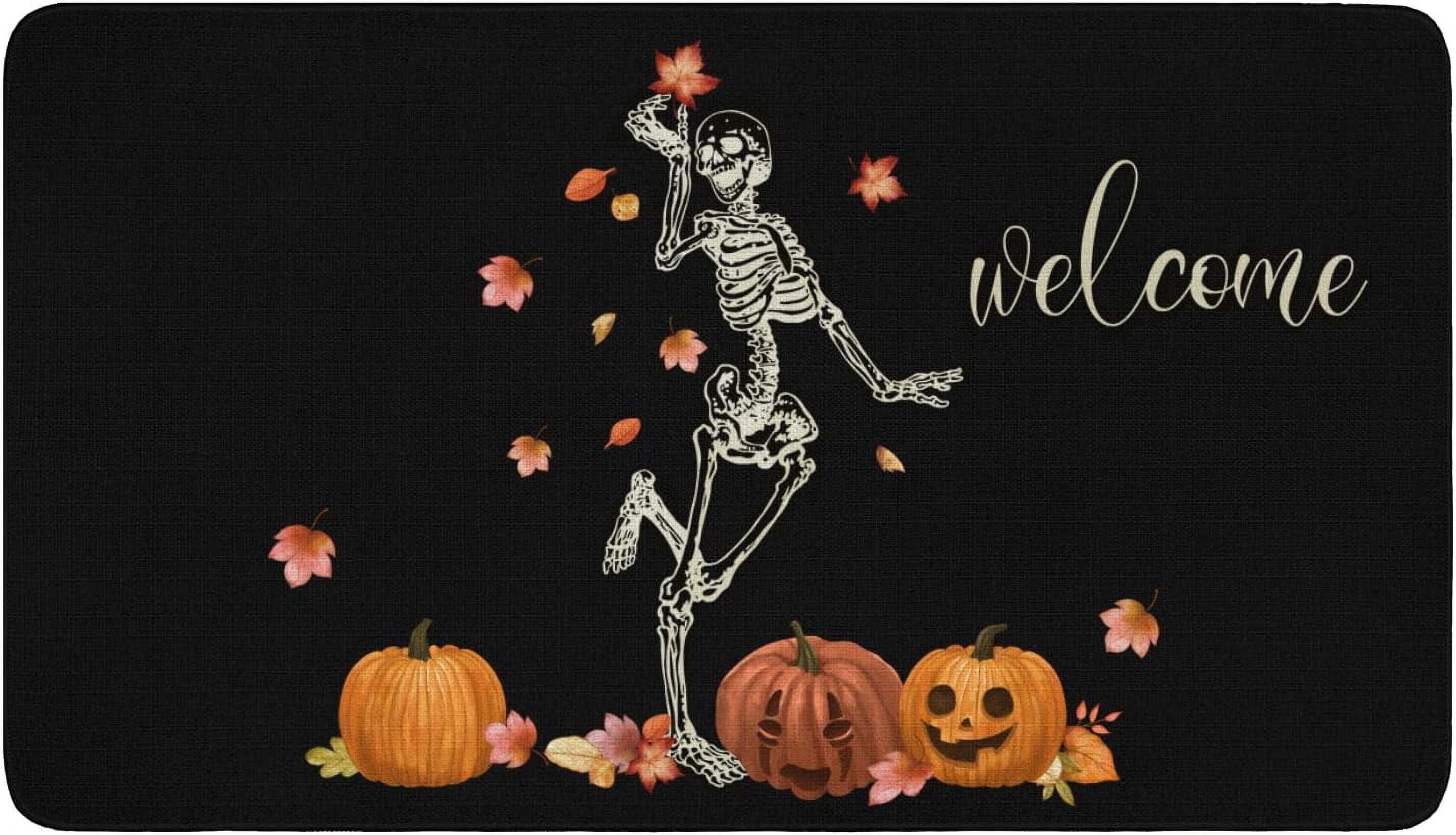 Halloween Fall Skeleton Goth Door Mat for Front Door,Pumpkin Indoor ...