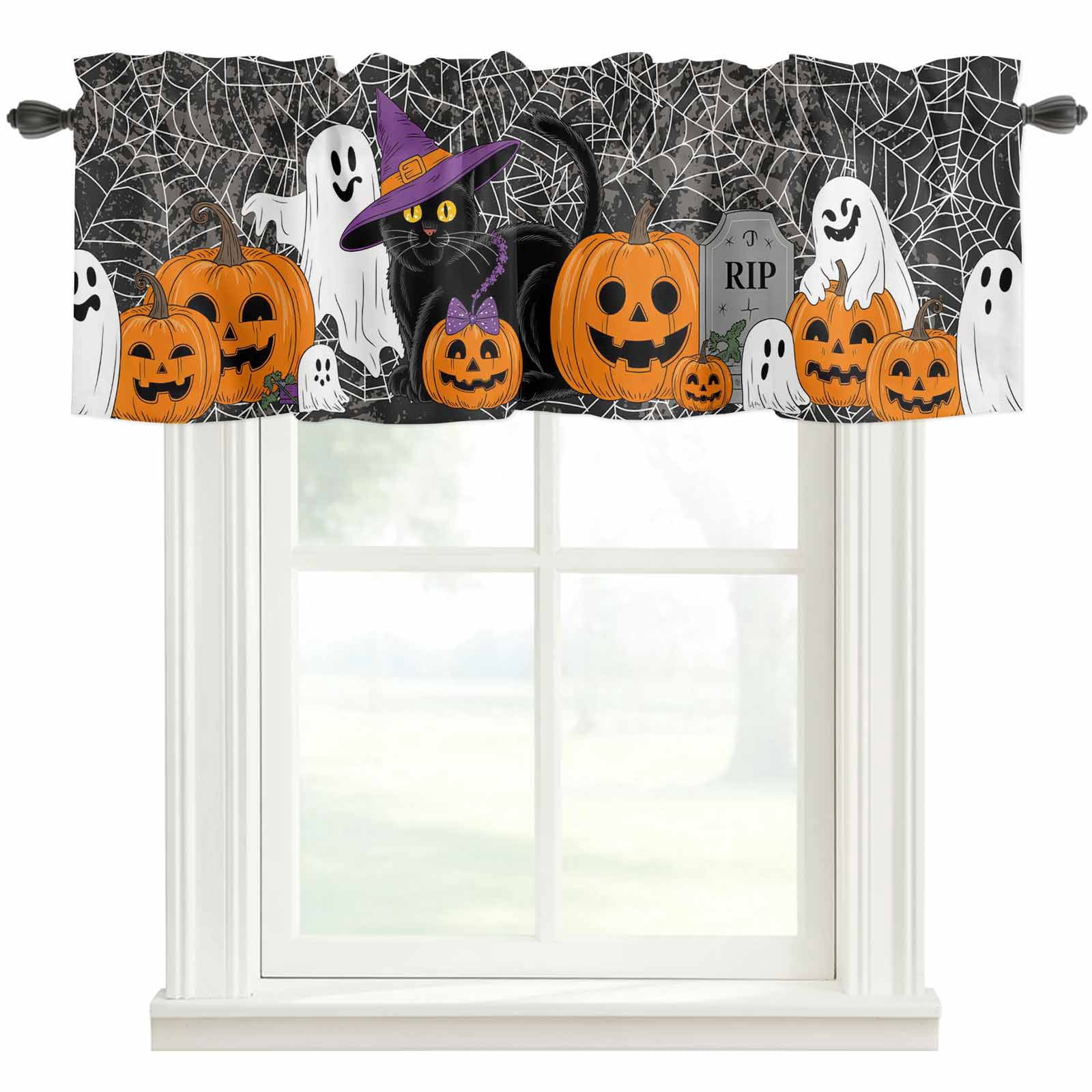 Halloween Farmhouse Short Window Curtain Valances, Horror Ghostface ...