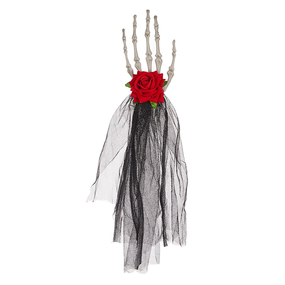 Halloween Finger Skeleton Hair Accessory Flower Headband Black Gauze ...