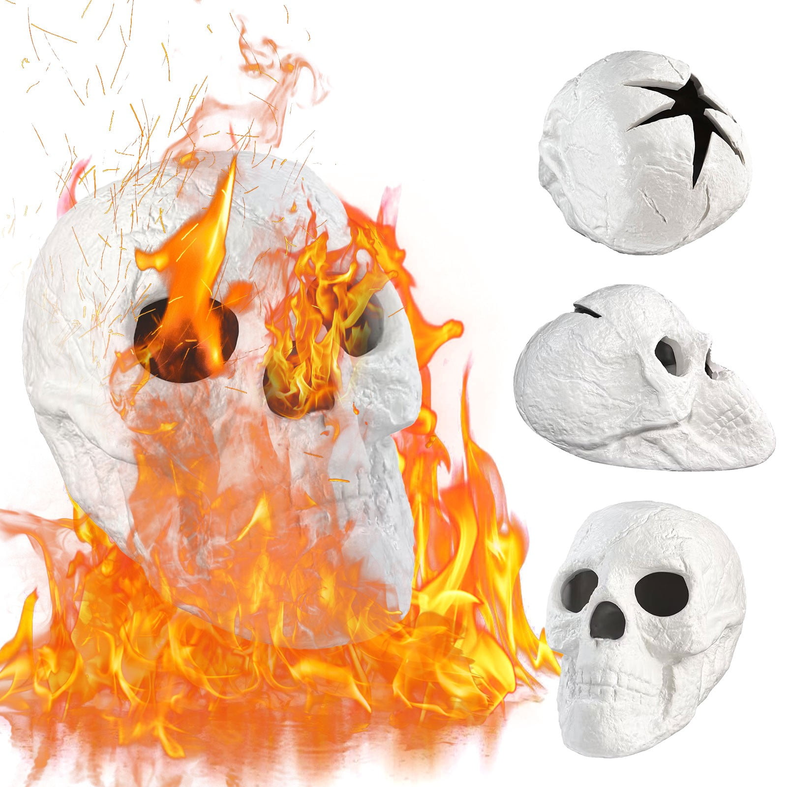 Halloween Fire Pit Skull Ceramic Props,Reusable Fireproof Skull Fire ...