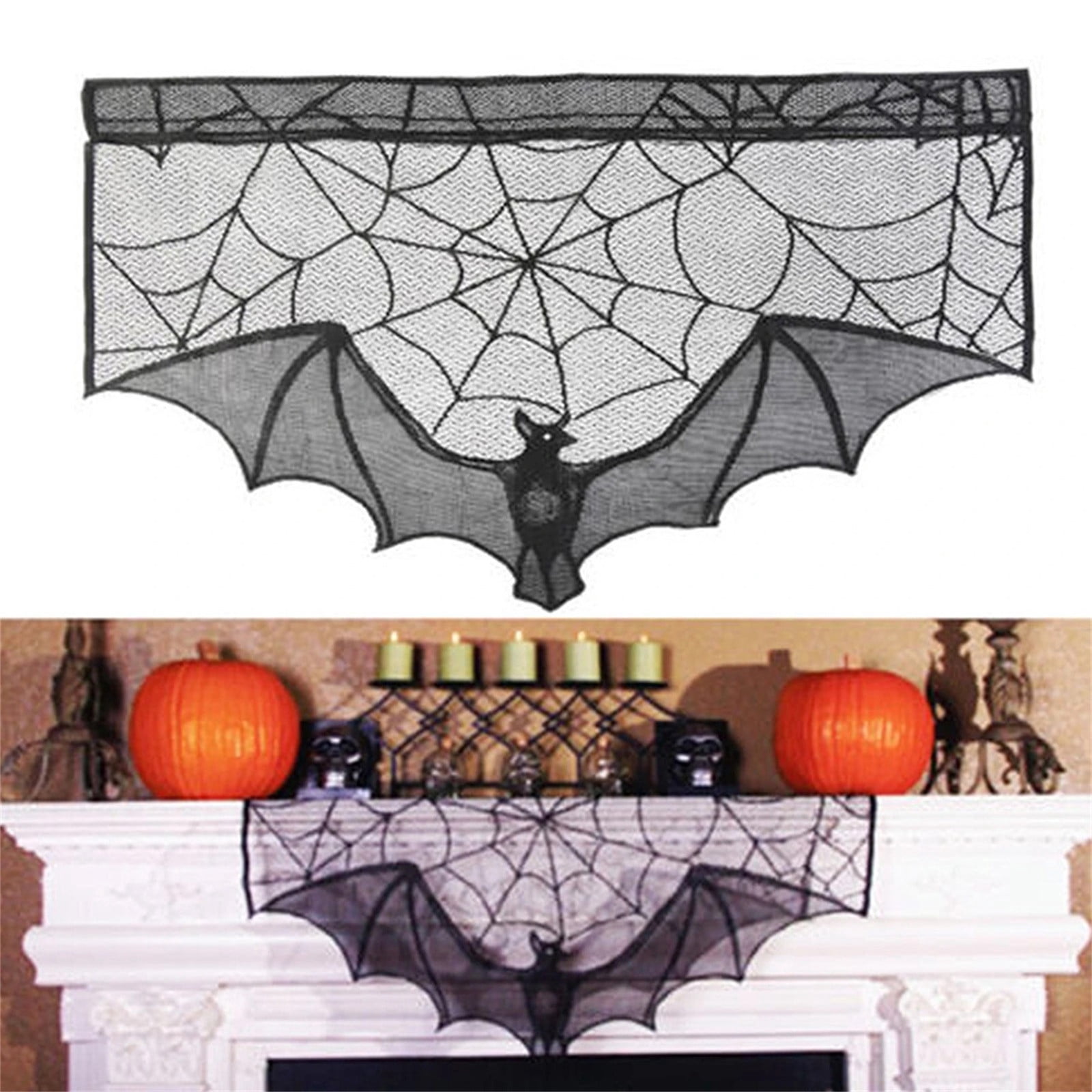 Halloween Fireplace Mantle Decorations Black Lace Spiderweb Fireplace ...