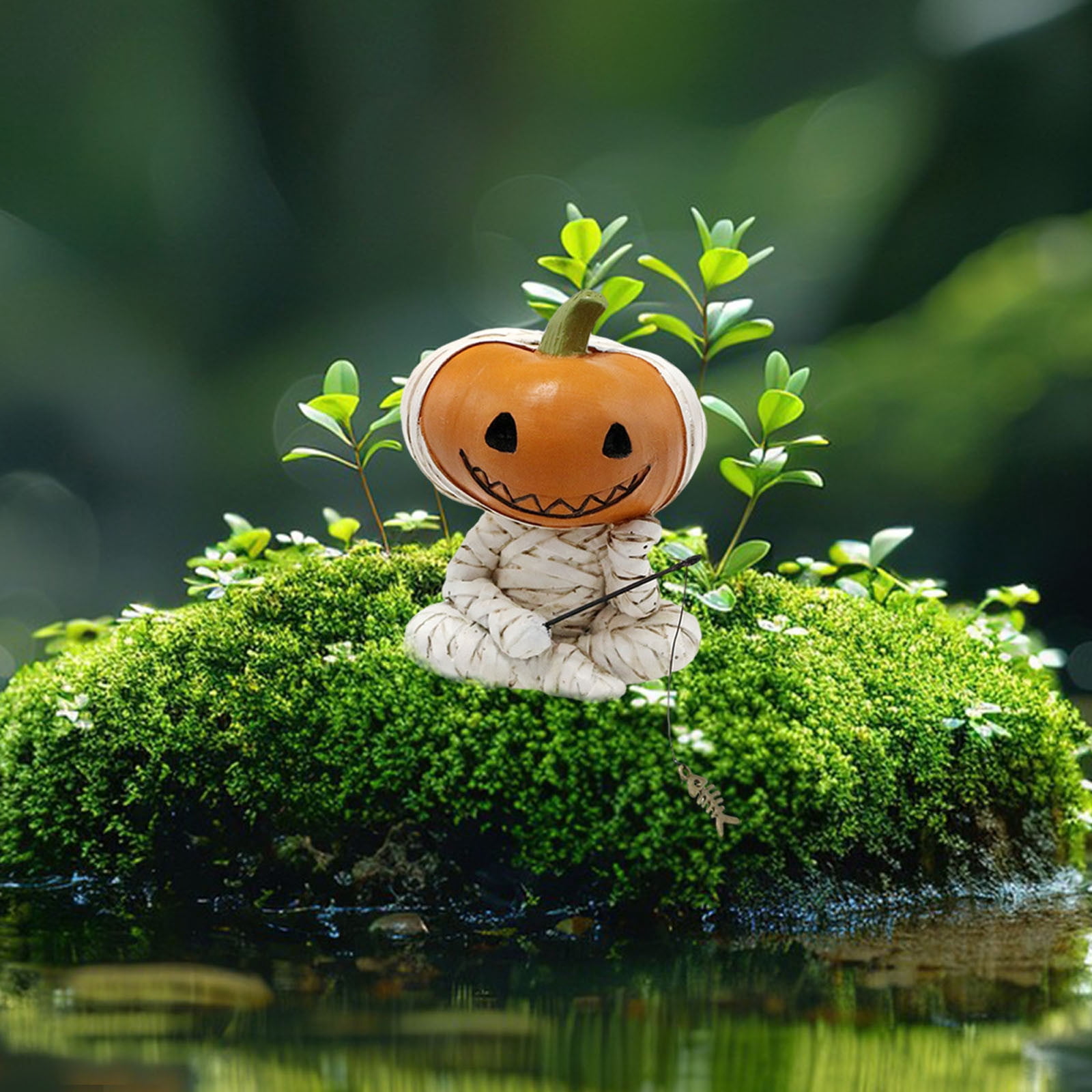 Halloween Fishing Pumpkin Statue,Resin Pumpkin Bandage Figures ...