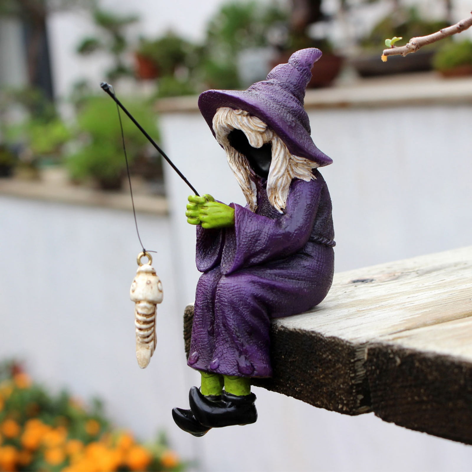 Halloween Fishing Witch Ornament,Halloween Fisherman Sculpture,Funny ...