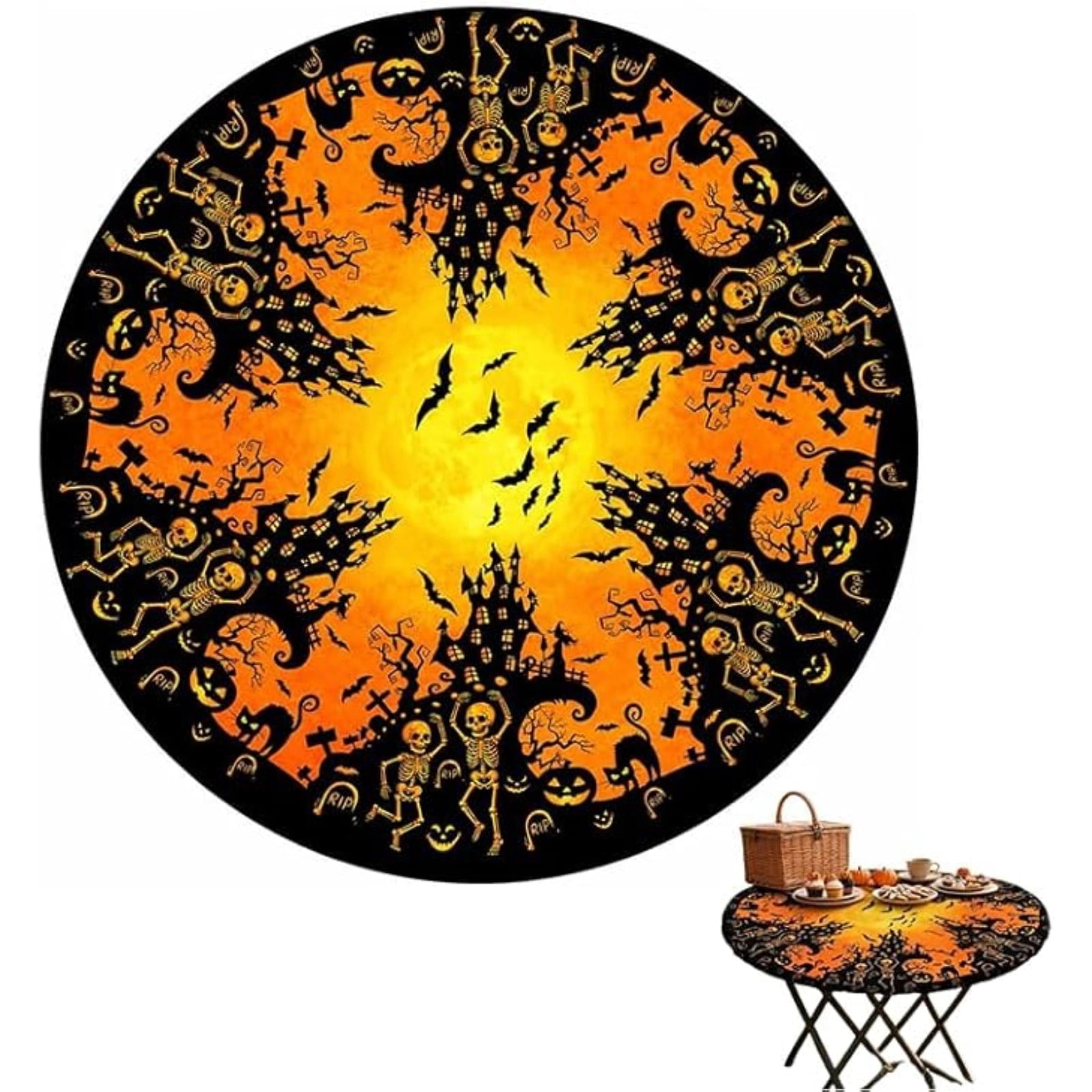 Halloween Fitted Tablecloth for 40-52" Round Table, Water-Resistant ...