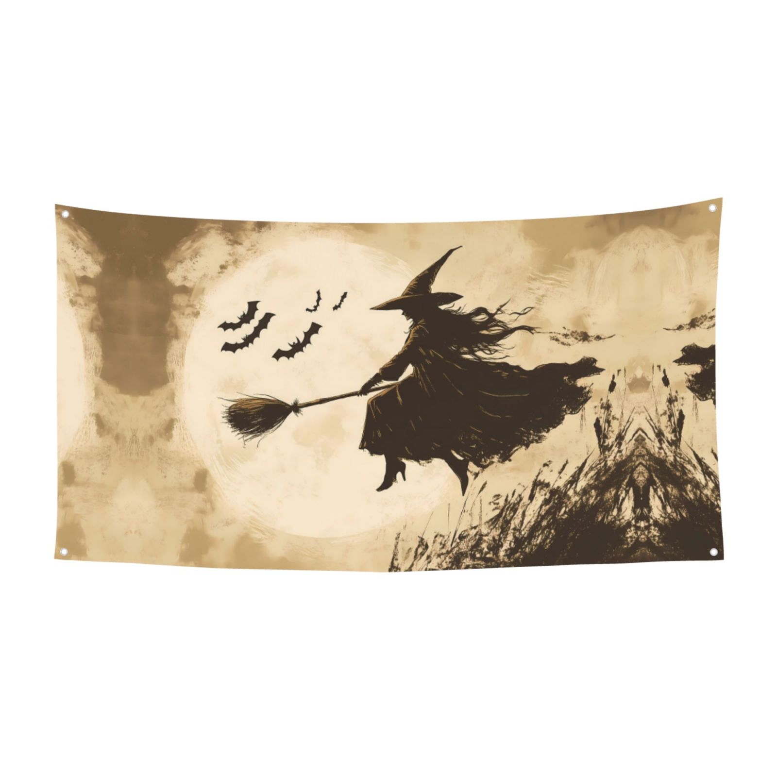 Halloween Flag - Halloween Broomstick Witch Flying Flag 35x70 Inch With ...