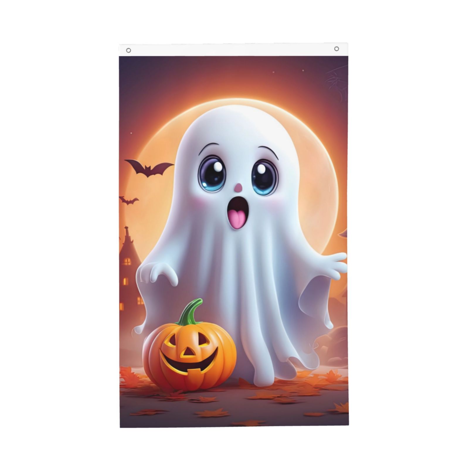 Halloween Flag, Halloween Cute Ghost Pumpkin Double Sided Garden House ...