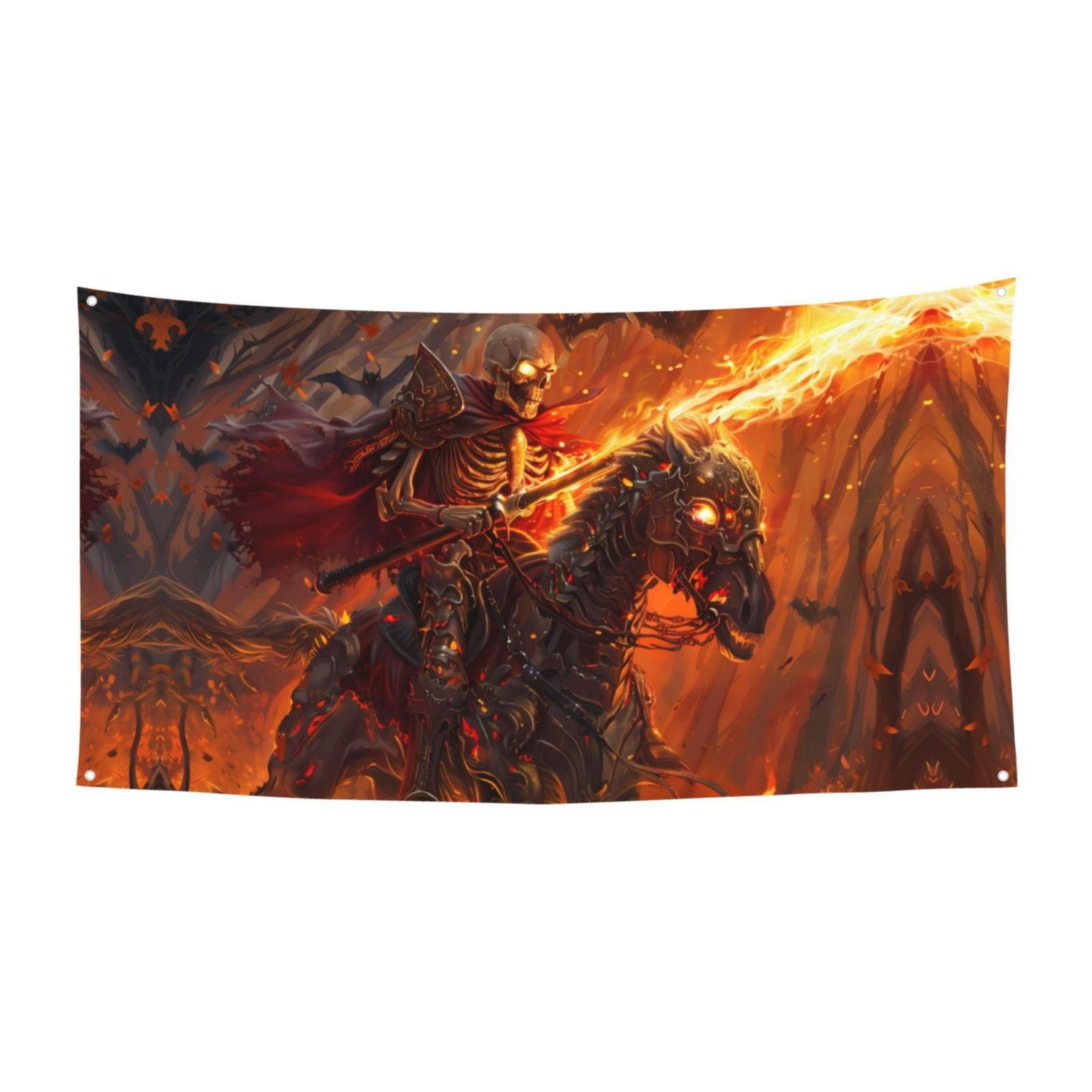 Halloween Flag - Halloween Flame Skeleton Knight Flag 35x70 Inch With ...