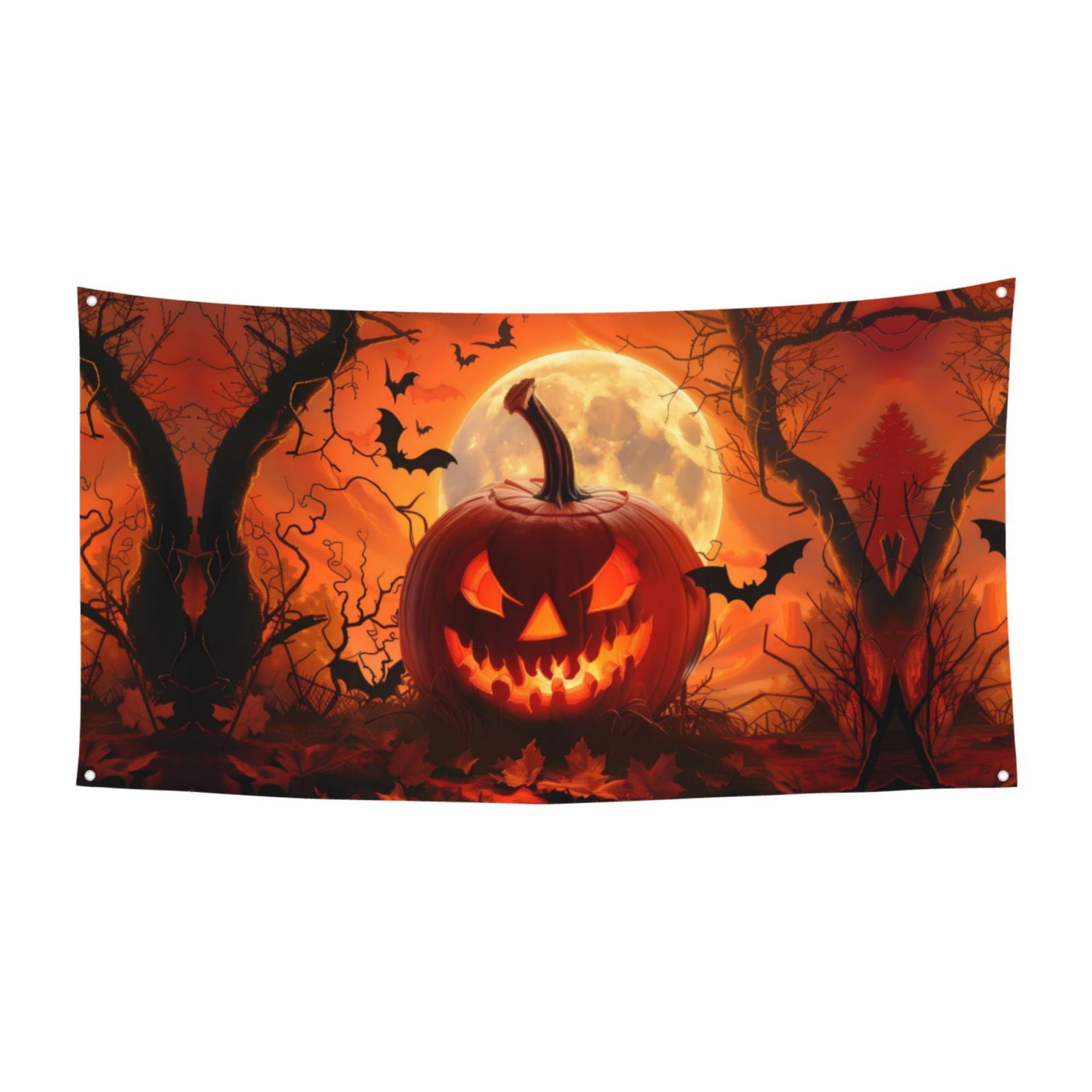 Halloween Flag - Halloween Full Moon Pumpkin Bat (3) Flag 35x70 Inch ...