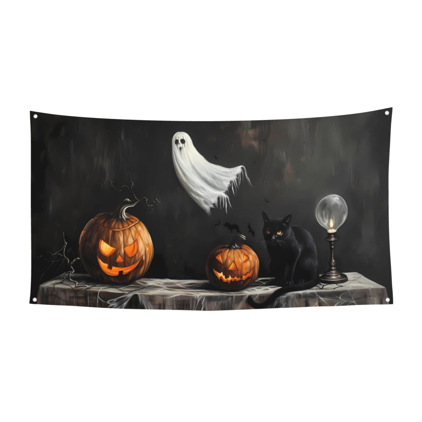 Halloween Flag - Halloween Ghosts and Black Cat Flag 35x70 Inch With ...
