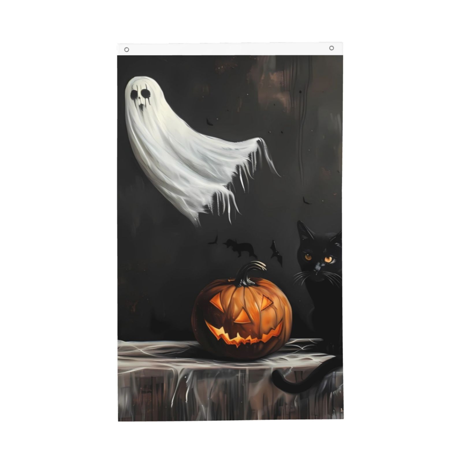 Halloween Flag, Halloween Ghosts and Black Cat Double Sided Garden ...