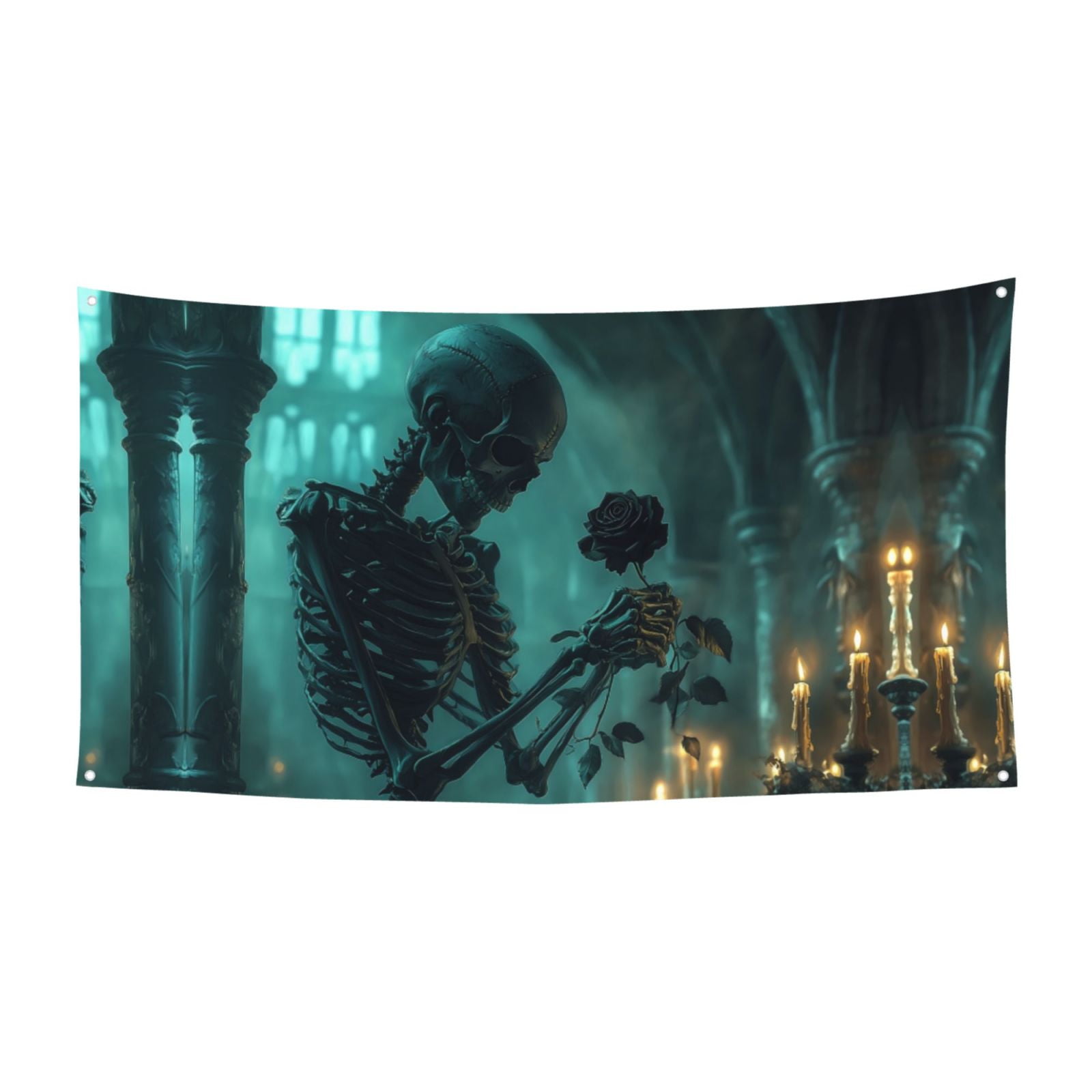 Halloween Flag - Halloween Gothic Skull Rose Flag 35x70 Inch With Four ...