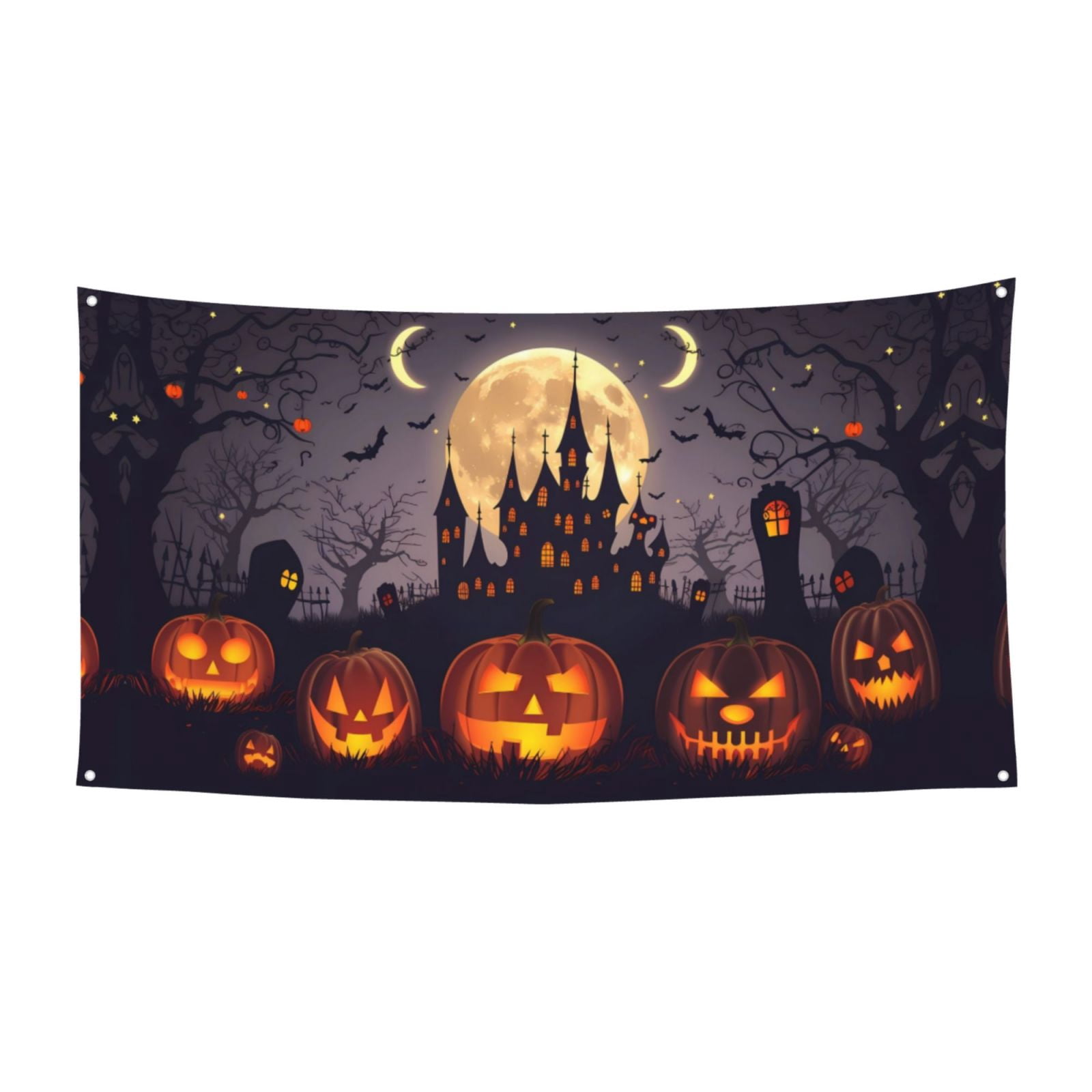 Halloween Flag - Halloween Haunted Pumpkin Castle Flag 35x70 Inch With ...
