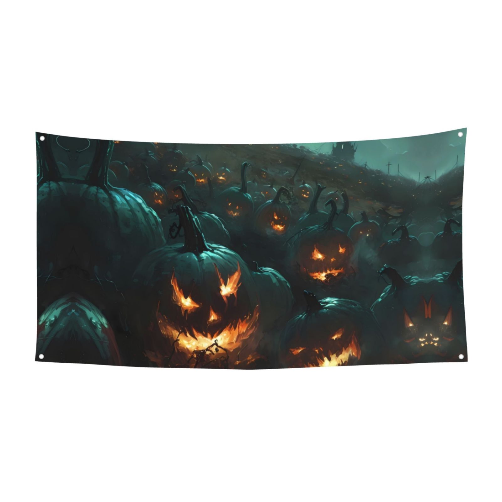 Halloween Flag - Halloween Night Sky Pumpkin Field Flag 35x70 Inch With ...